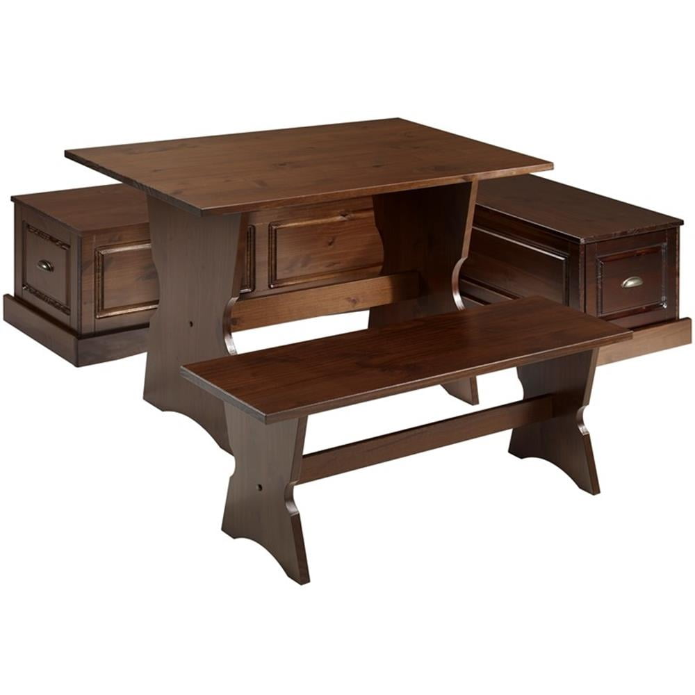 Kingfisher Lane Wood Backless 3 Piece Dining Nook with Storage in Brown ...