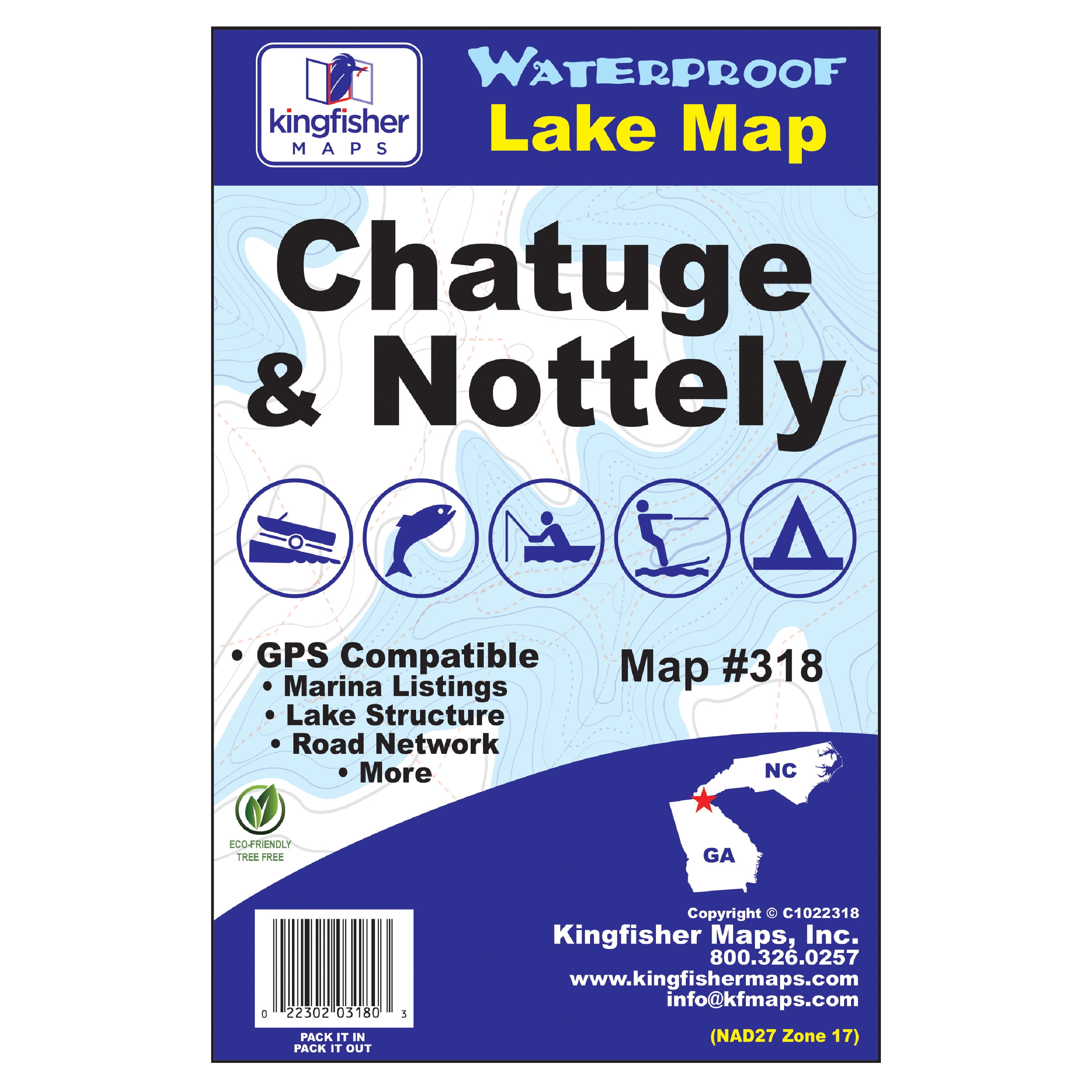 Kingfisher Maps Waterproof Lake Map Chatuge & Nottely Lakes GA & NC, 24 ...