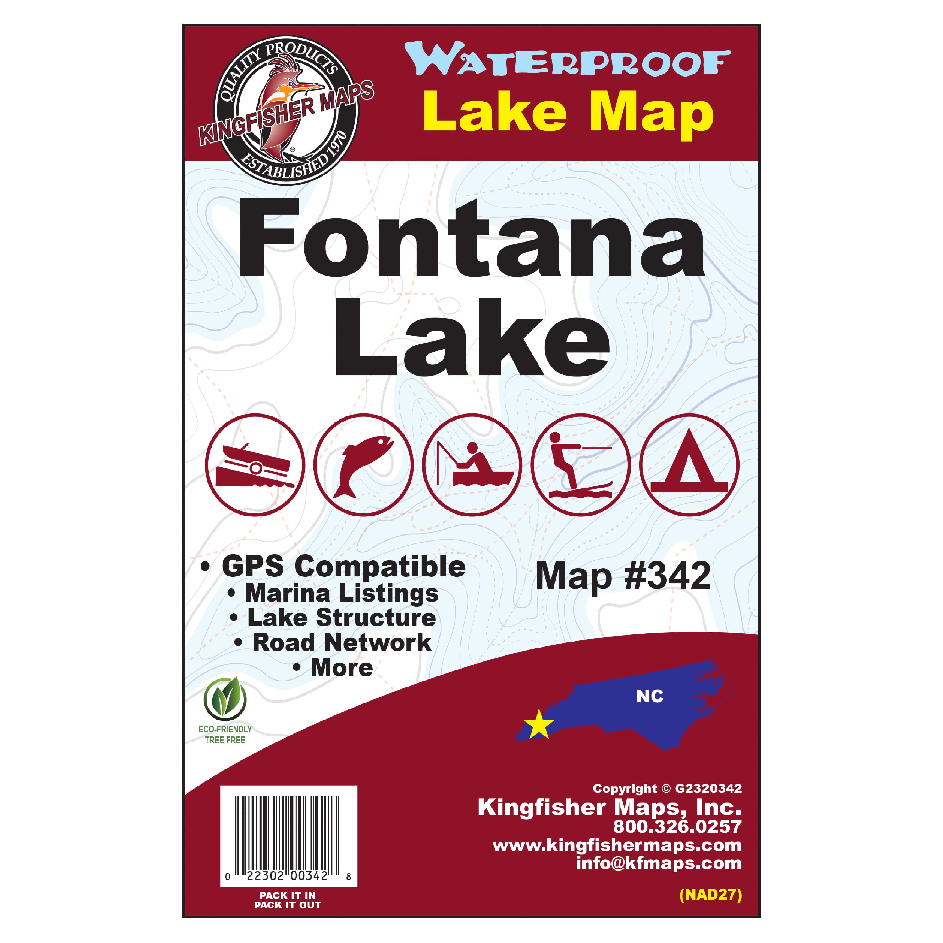Kingfisher Maps Waterproof Topographic Fishing Boating Map Fontana Lake ...