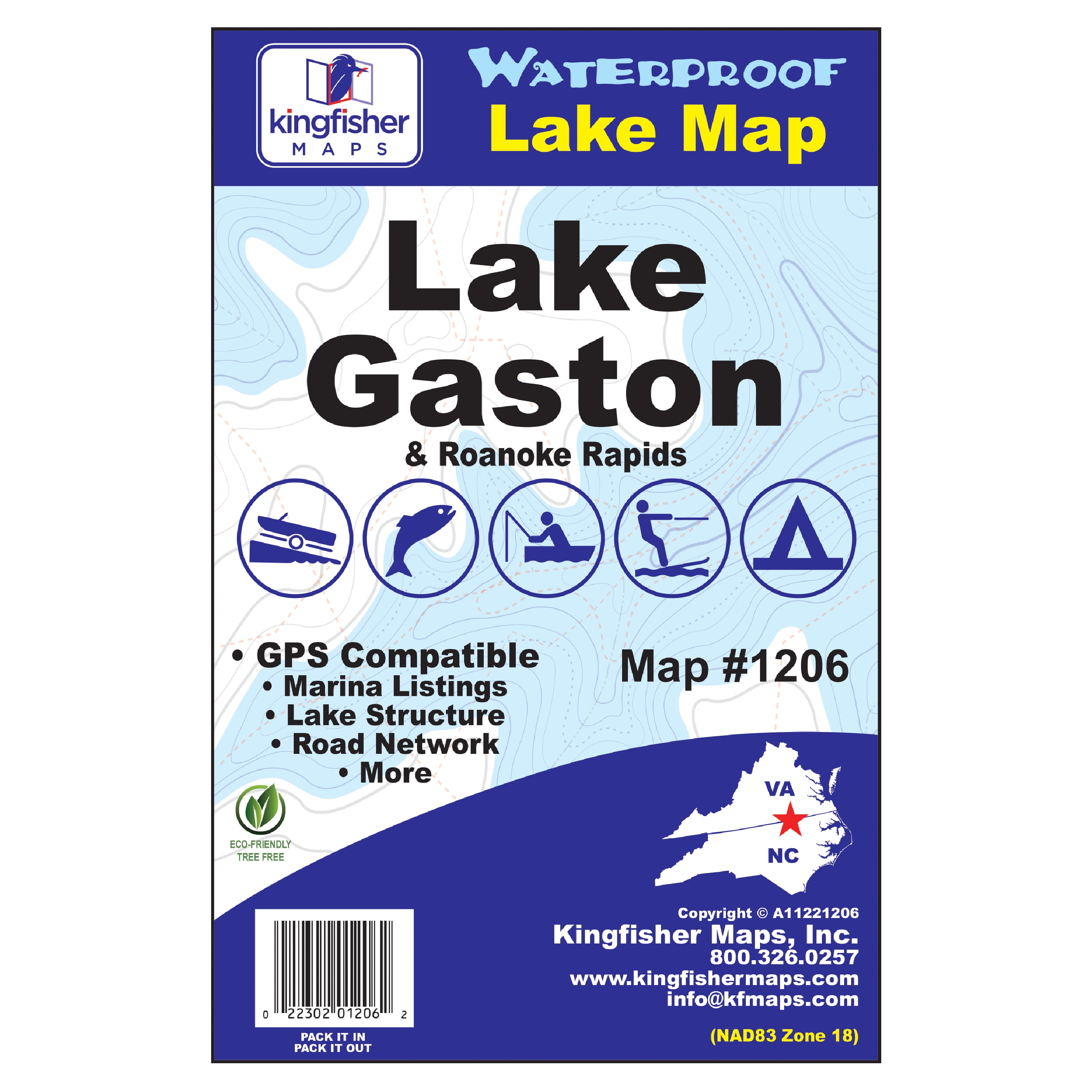 Kingfisher Maps Waterproof Lake Map Gaston & Roanoke Rapids NC & VA, 24 ...