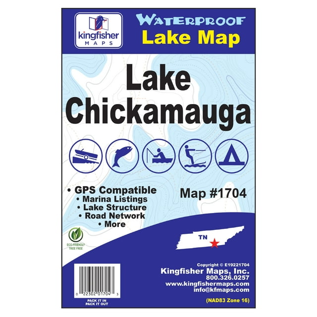 Kingfisher Maps Waterproof Lake Map Lake Chickamauga Tennessee, 24” x ...