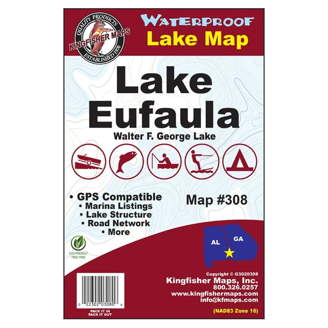 Kingfisher Maps Waterproof Lake Map Lake Eufaula/WF George AL & GA, 25 ...