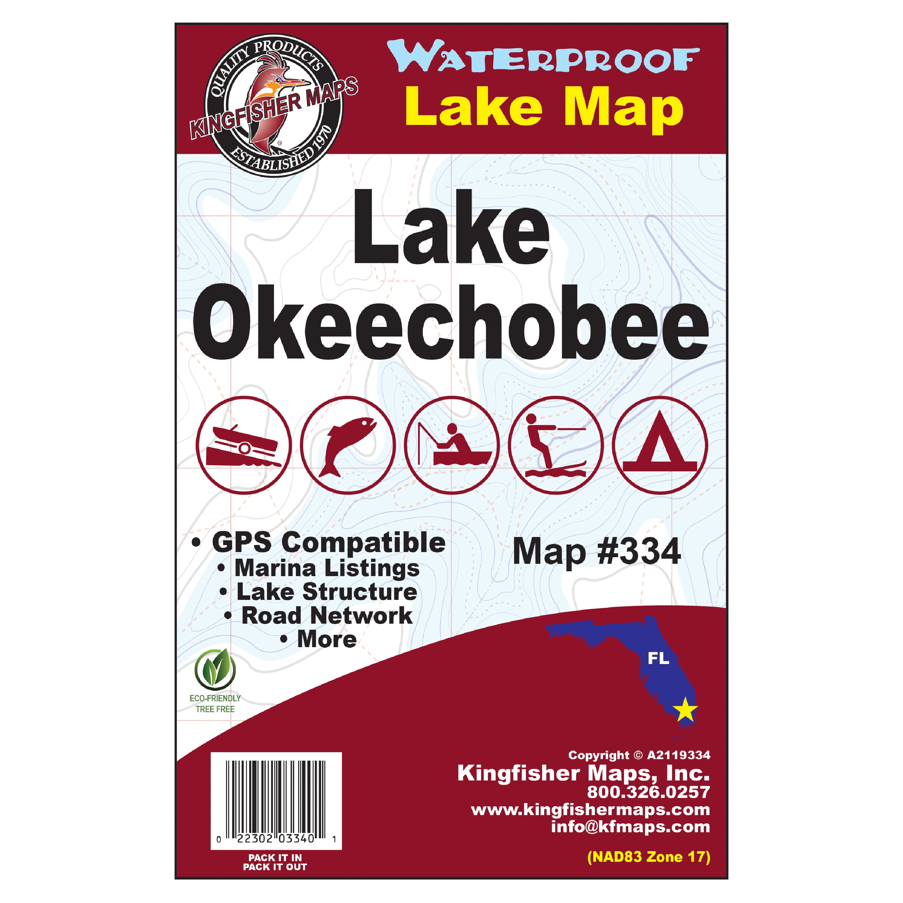 Kingfisher Maps Waterproof Topographical Lake Map Lake Okeechobee 25x38 ...