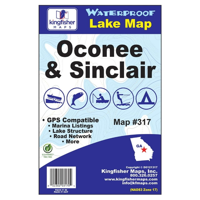 Kingfisher Maps Waterproof Lake Map Lakes Oconee & Sinclair Georgia, 24 ...