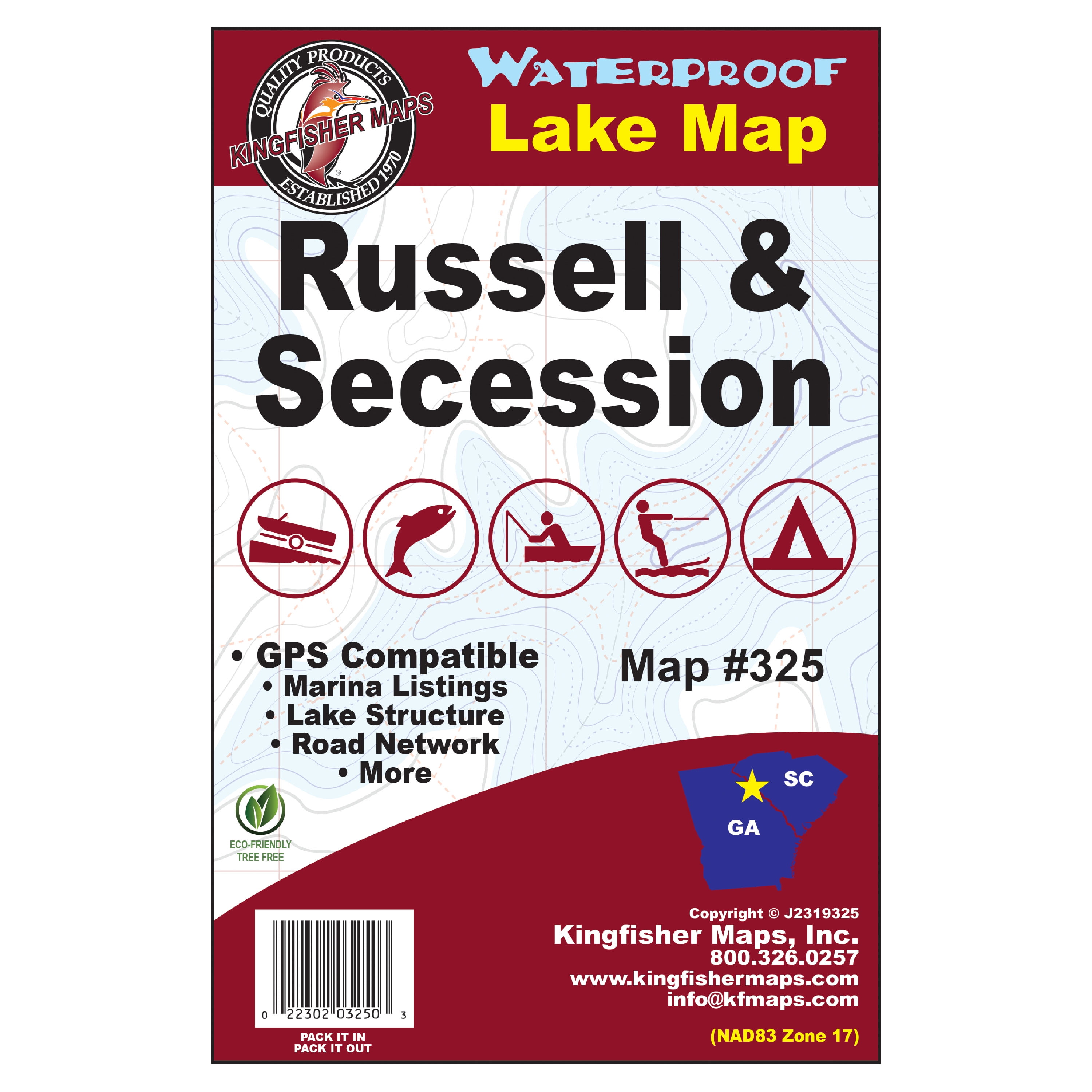 Kingfisher Maps Waterproof Lake Map Lakes Russell & Secession GA & SC ...