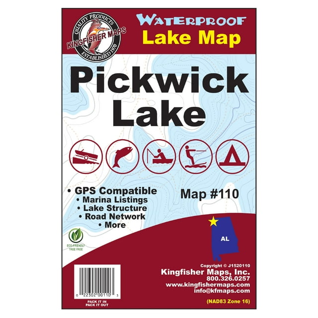 Kingfisher Maps Waterproof Lake Map Pickwick Lake AL, MS, & TN, 24” x ...