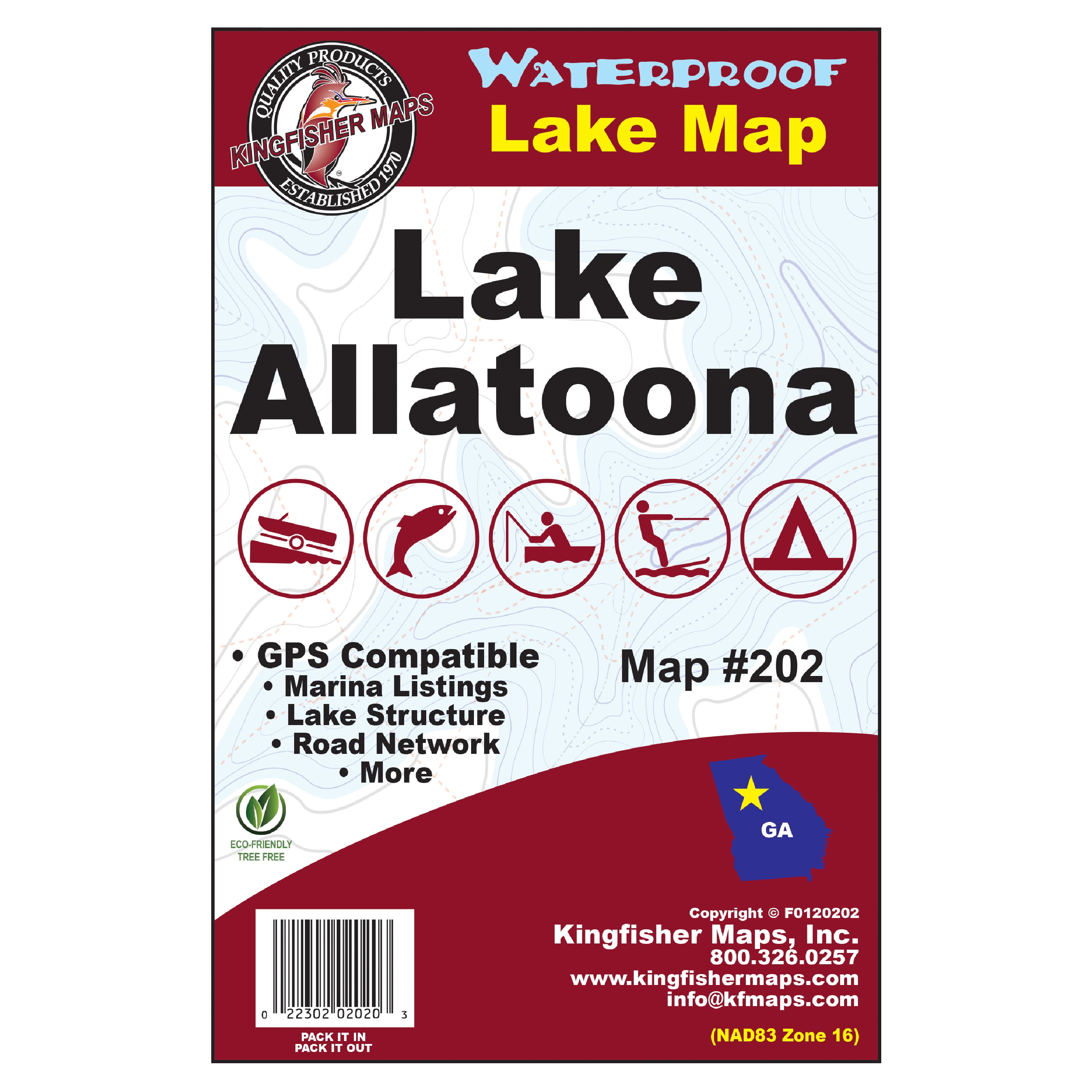 Kingfisher Maps Waterproof Map Lake Allatoona Georgia, 24" x 36" 0.2lb ...