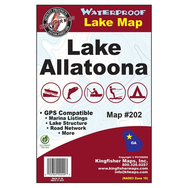 Kingfisher Maps Waterproof Map Lake Allatoona Georgia, 24" x 36" 0.2lb ...
