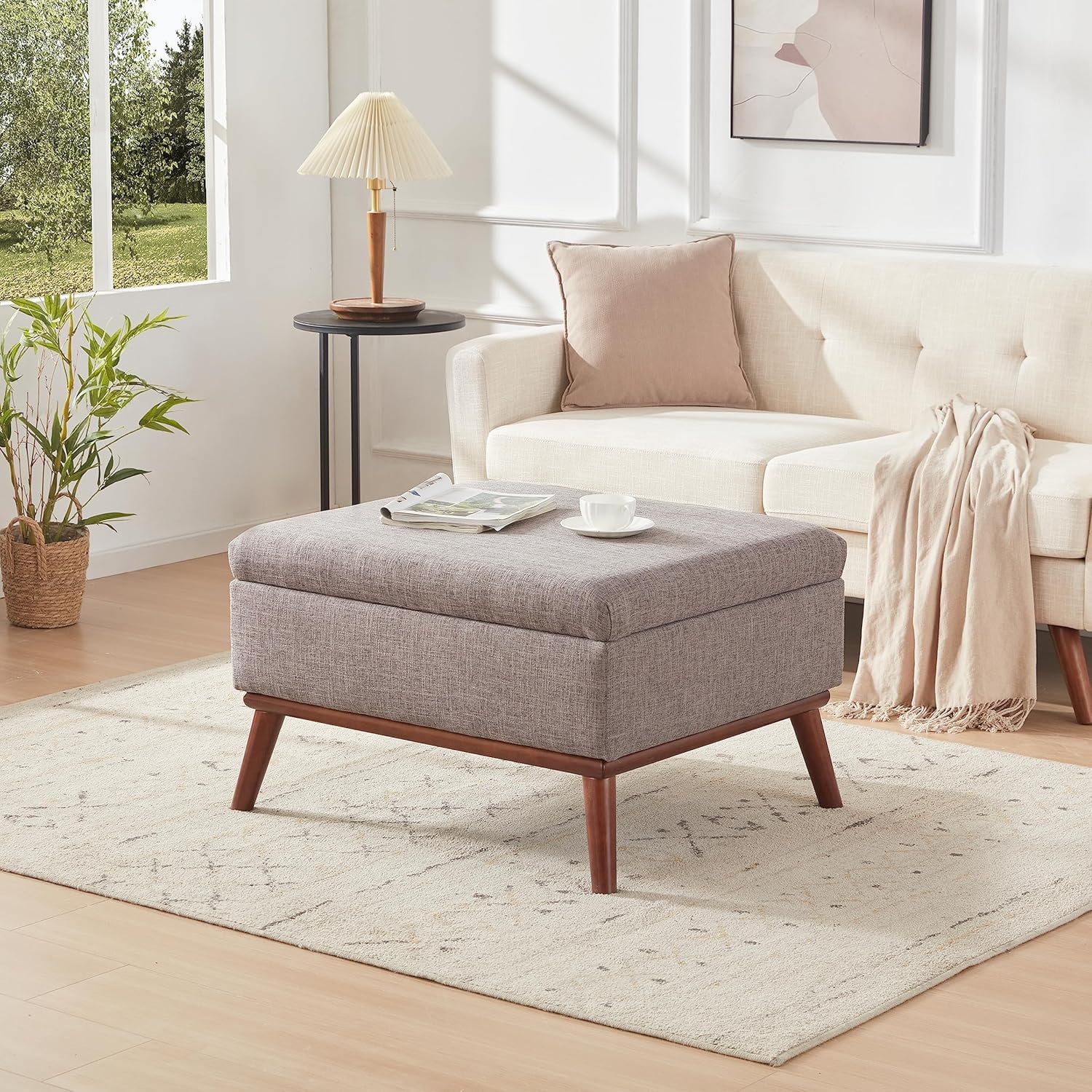 Kingfun 28.3-inch Ottoman with Storage,Mid-Century Modern Rectangle ...