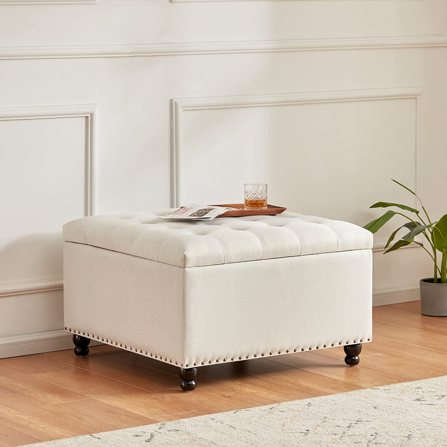 Kingfun Square Ottoman Coffee Table, Large Ottoman with Storage Tufted ...