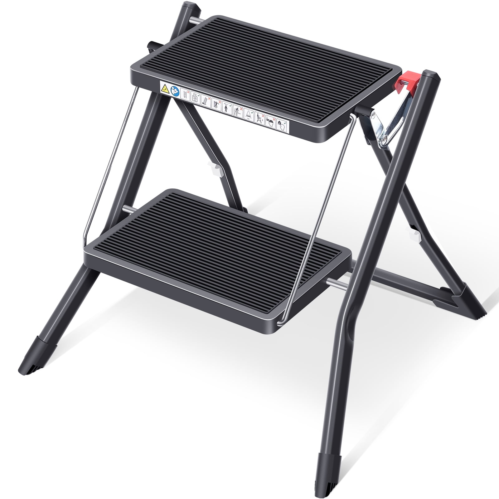 KINGRACK 2 Step Ladder, Folding Aluminum Stool for Adults, Lightweight ...