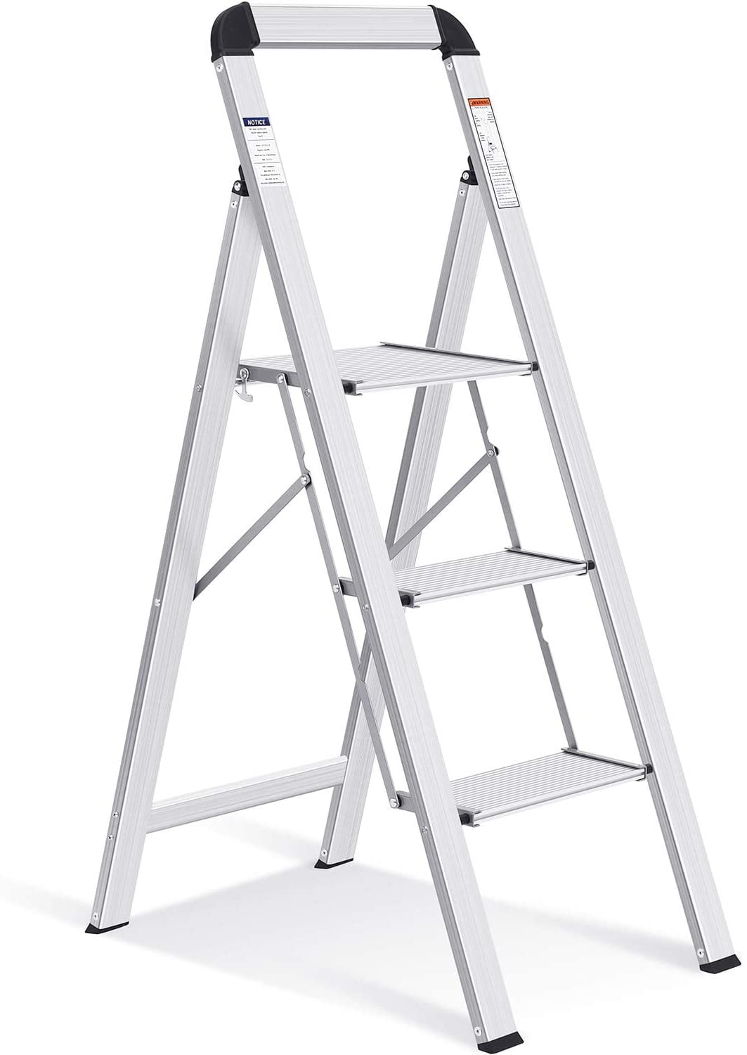Kingrack 3 Step Ladder, Aluminum Lightweight Folding Step Stool with ...
