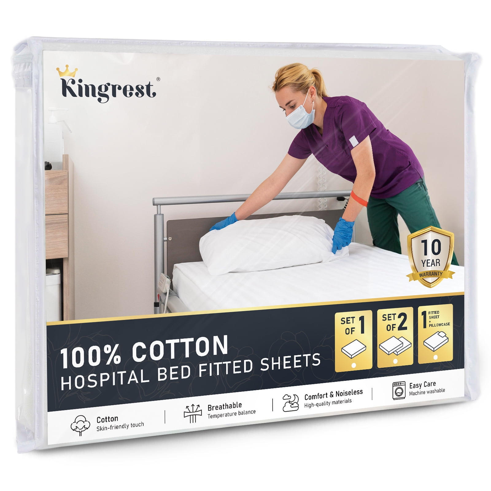 Kingrest 100% Cotton Fitted Hospital Bed Sheet (Pack of 1) - Ultra Soft ...