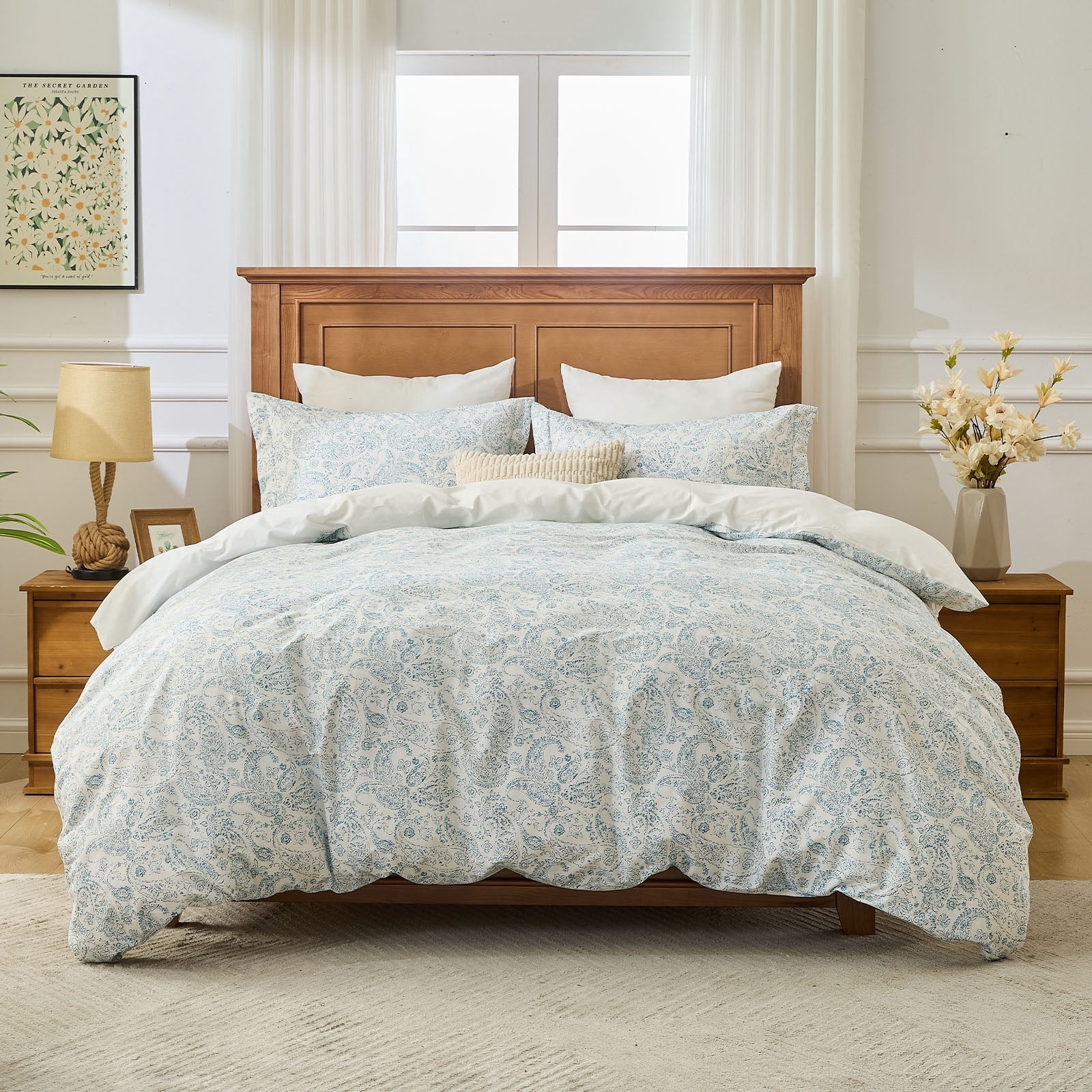 Kingrest Luxury Queen Duvet Cover Set Floral Printed, Soft & Breathable ...
