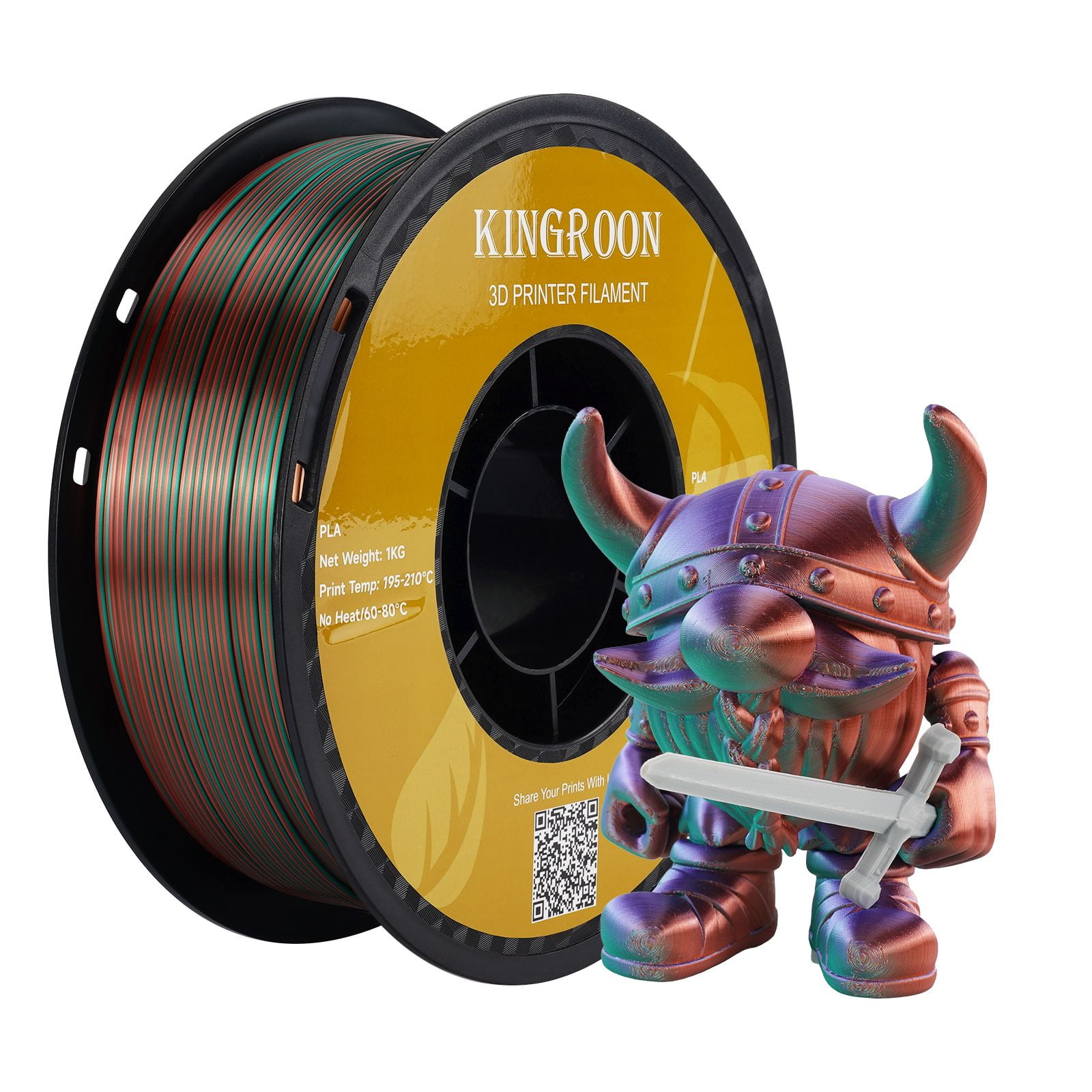 Kingroon PLA Filament Tricolor 1.75mm 1KG Spool - Silk PLA 3D Printing ...