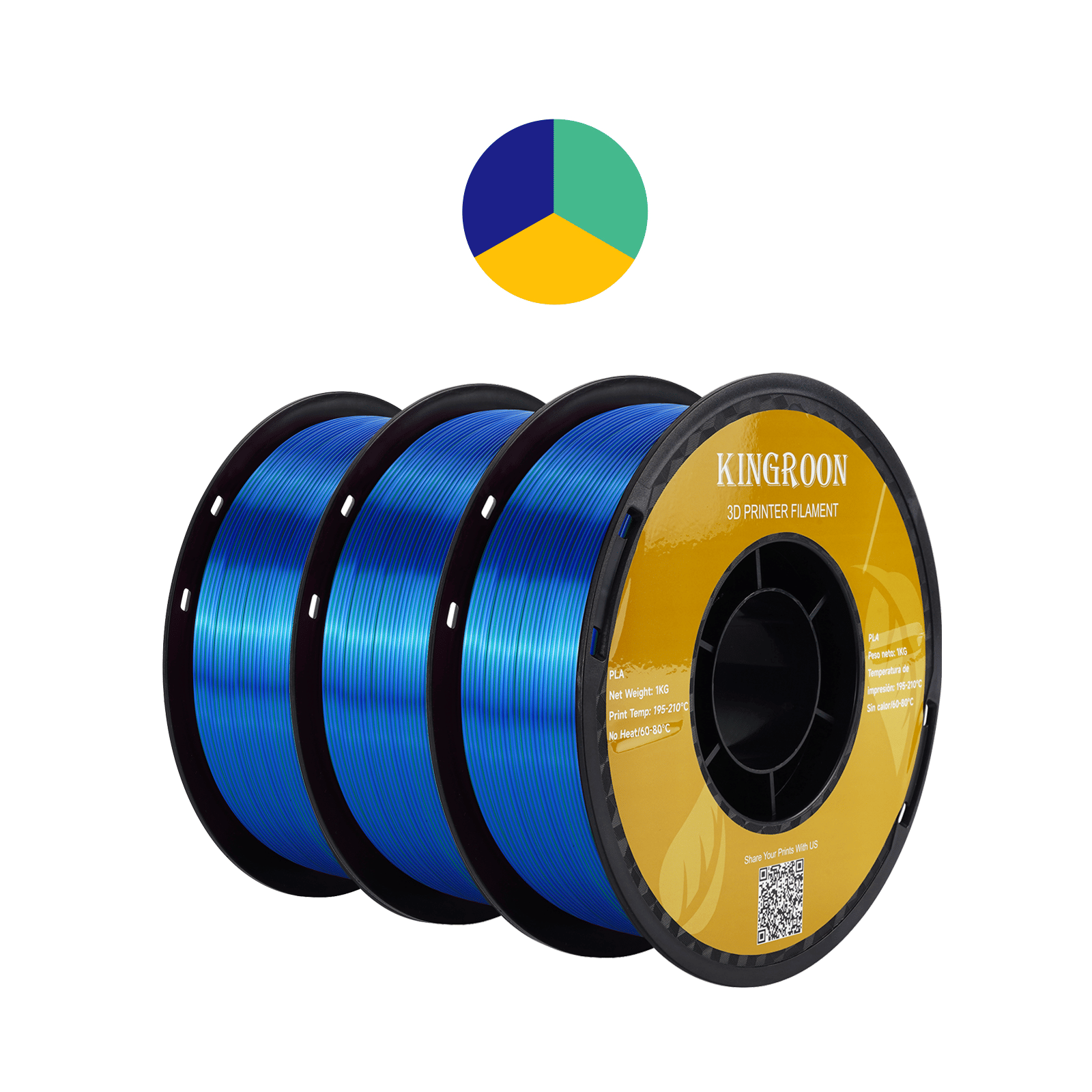 Kingroon PLA Filament Tricolor 1.75mm 2.2LBS(1KG)/Spool 3D Printing ...