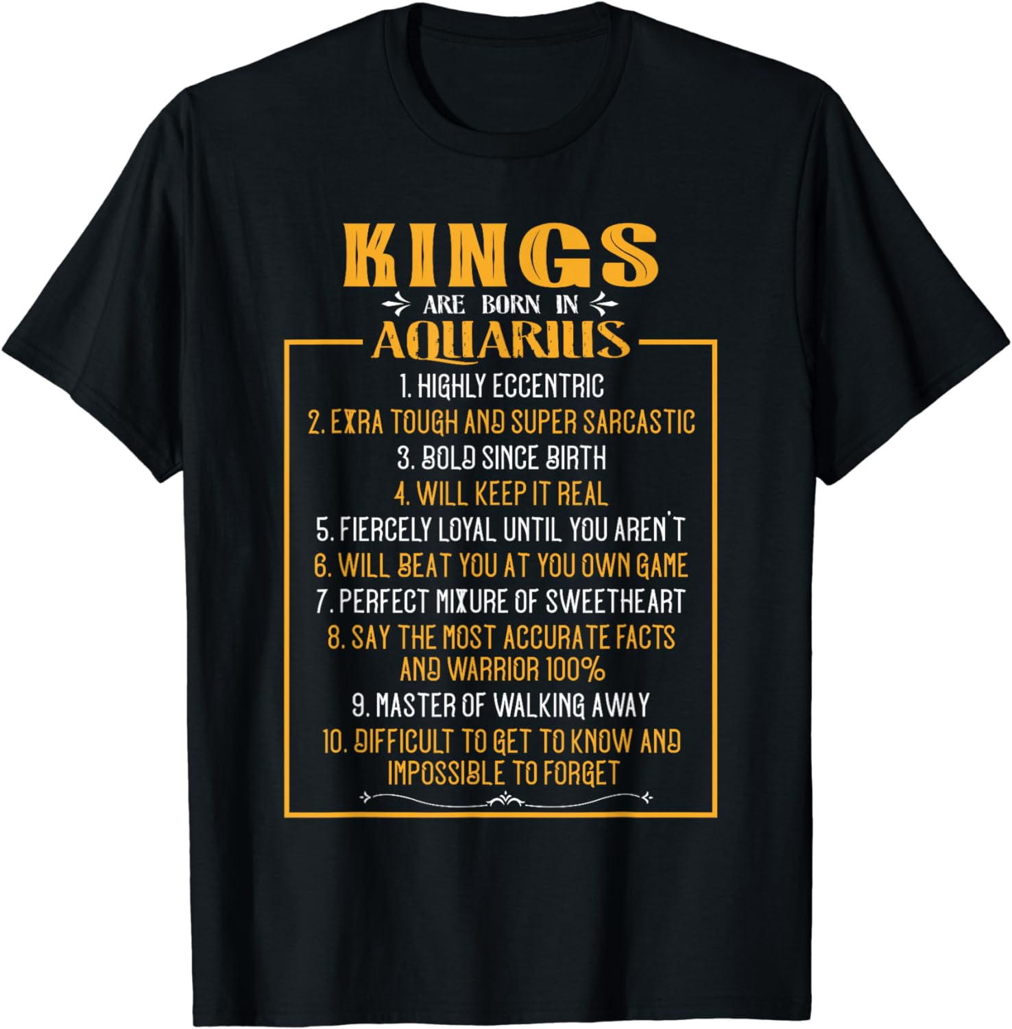 Kings Are Born Aquarius Birthday Aquarius Facts Zodiac Sign T-Shirt ...