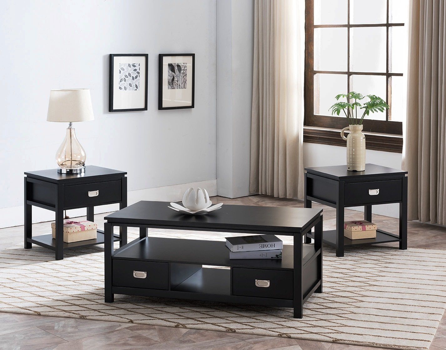 Kings Brand Furniture 3-Piece Black Wood Storage Table Set – Coffee ...
