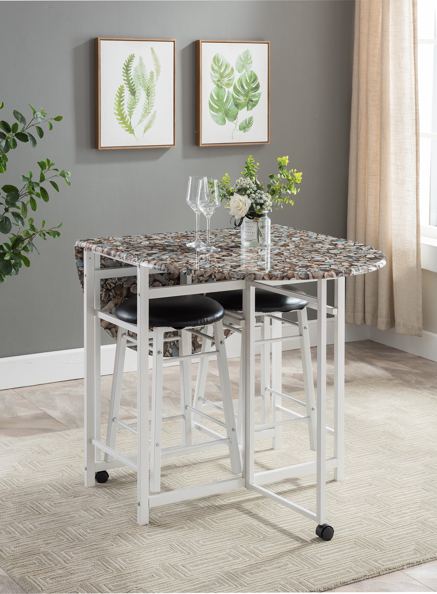 Kings Brand Furniture 3-Piece Pub Dinette Set, Drop Leaf Table & 2 ...