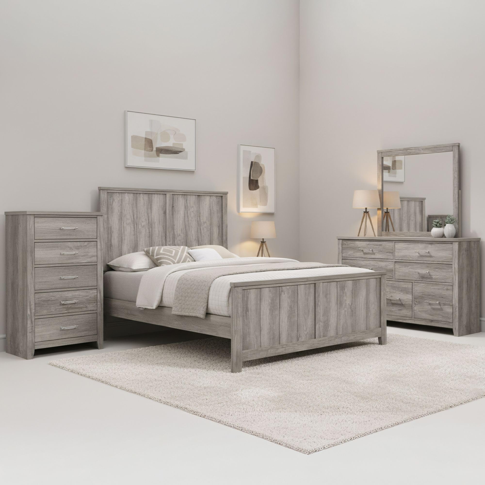 Kings Brand Furniture 4-Piece Balta Light Oak Gray Bedroom Set – Bed ...