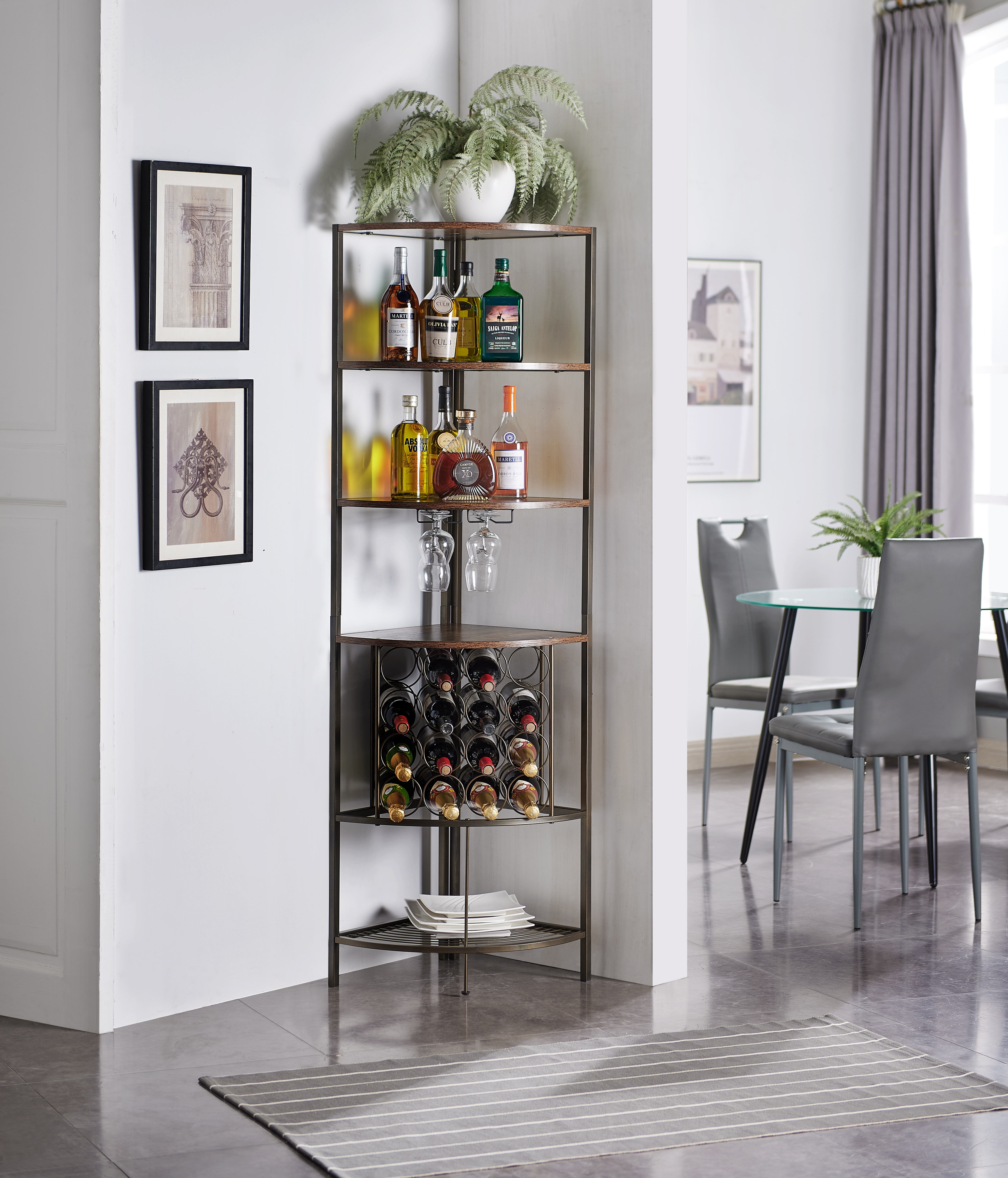 Kings Brand Furniture - 5 Tier Corner Wine Rack with Glass Holder and ...