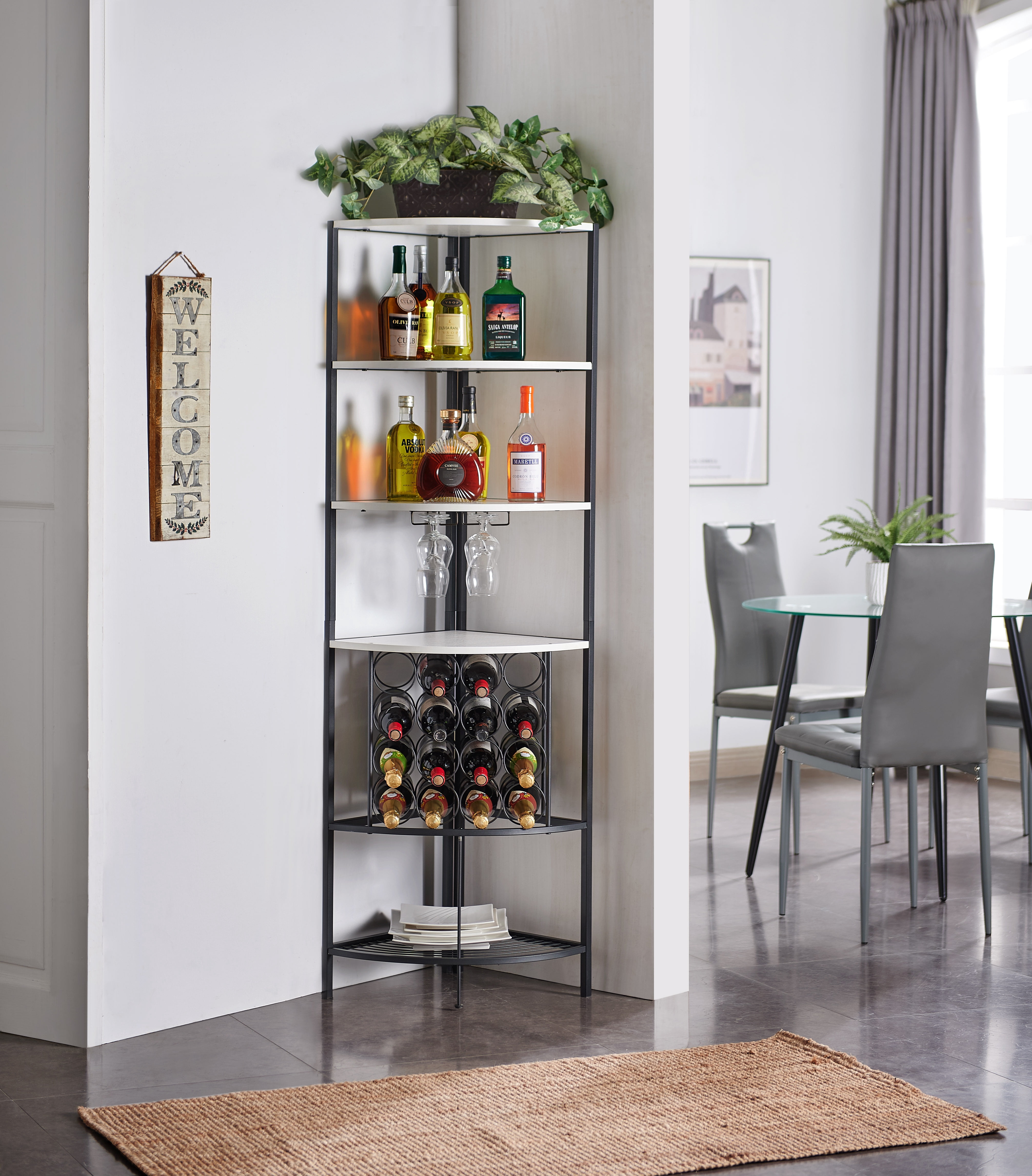 Kings Brand Furniture - 5 Tier Corner Wine Rack with Glass Holder and ...