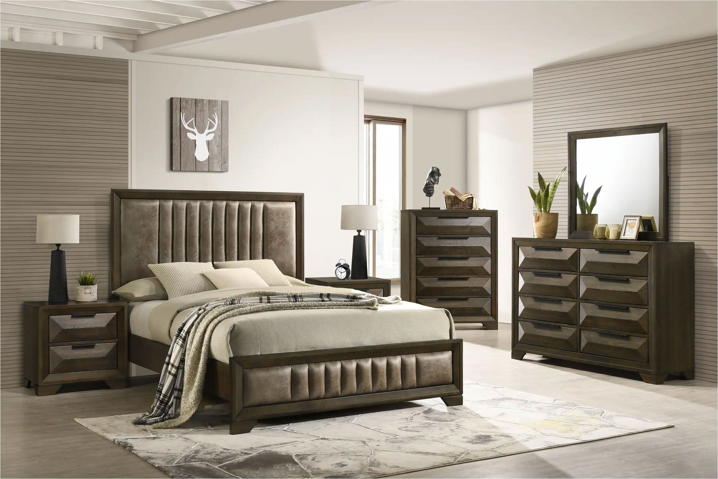 Kings Brand Furniture 6-Piece Premium Bedroom Set in Walnut Wood Finish ...