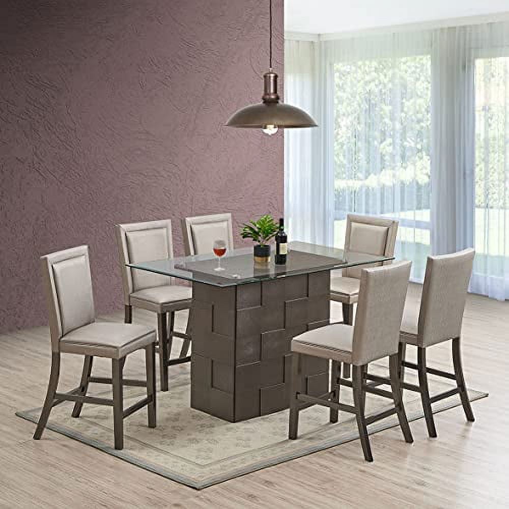 Kings Brand Furniture - 7-Piece Capron Glass Top Counter Height Dining ...
