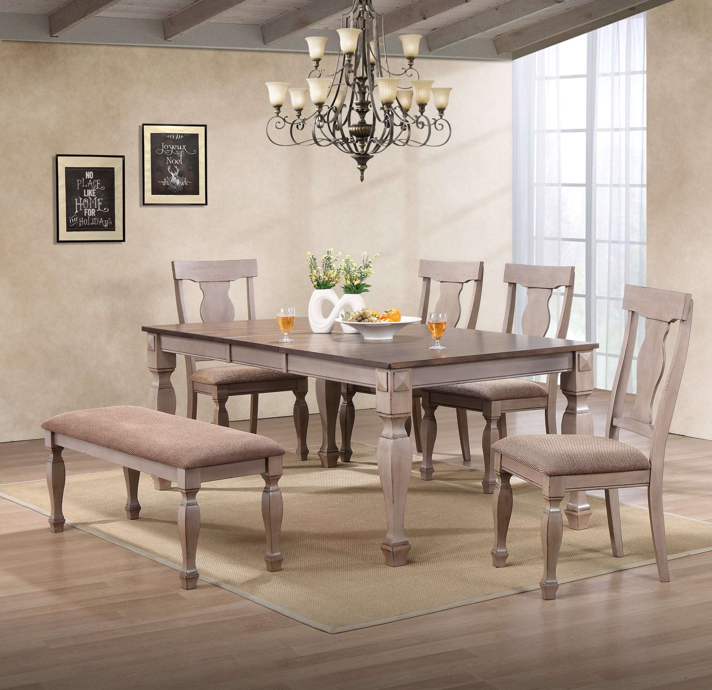 Kings Brand Furniture - Almon 2-Tone Brown Wood 6-Piece Dining Room Set ...