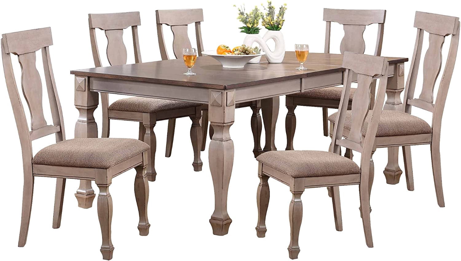 Kings Brand Furniture Charisma 7-Piece Dining Room Set – 2-Tone Brown ...