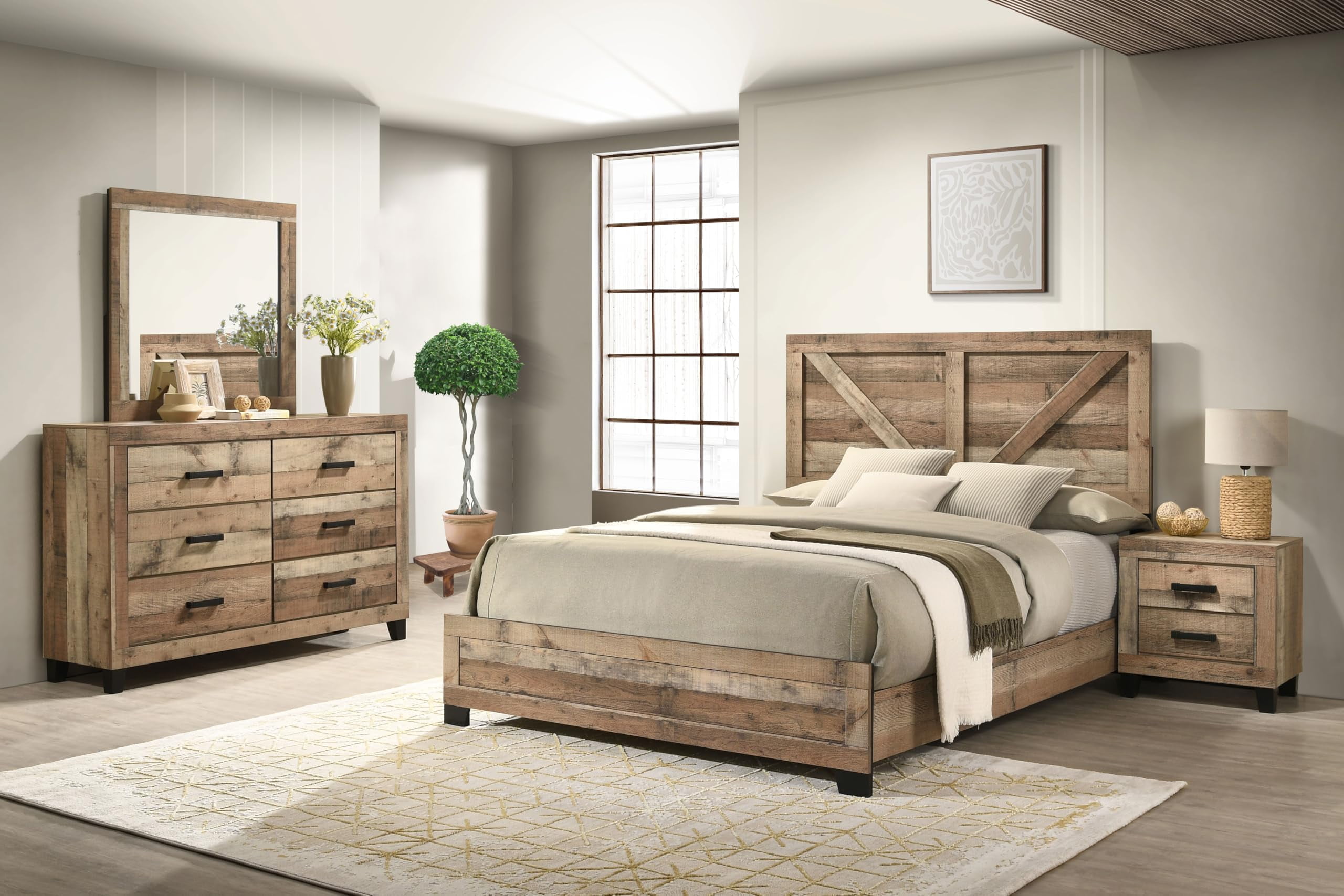 Kings Brand Furniture Biloxi Farmhouse Classic 4-Piece Bedroom Set ...
