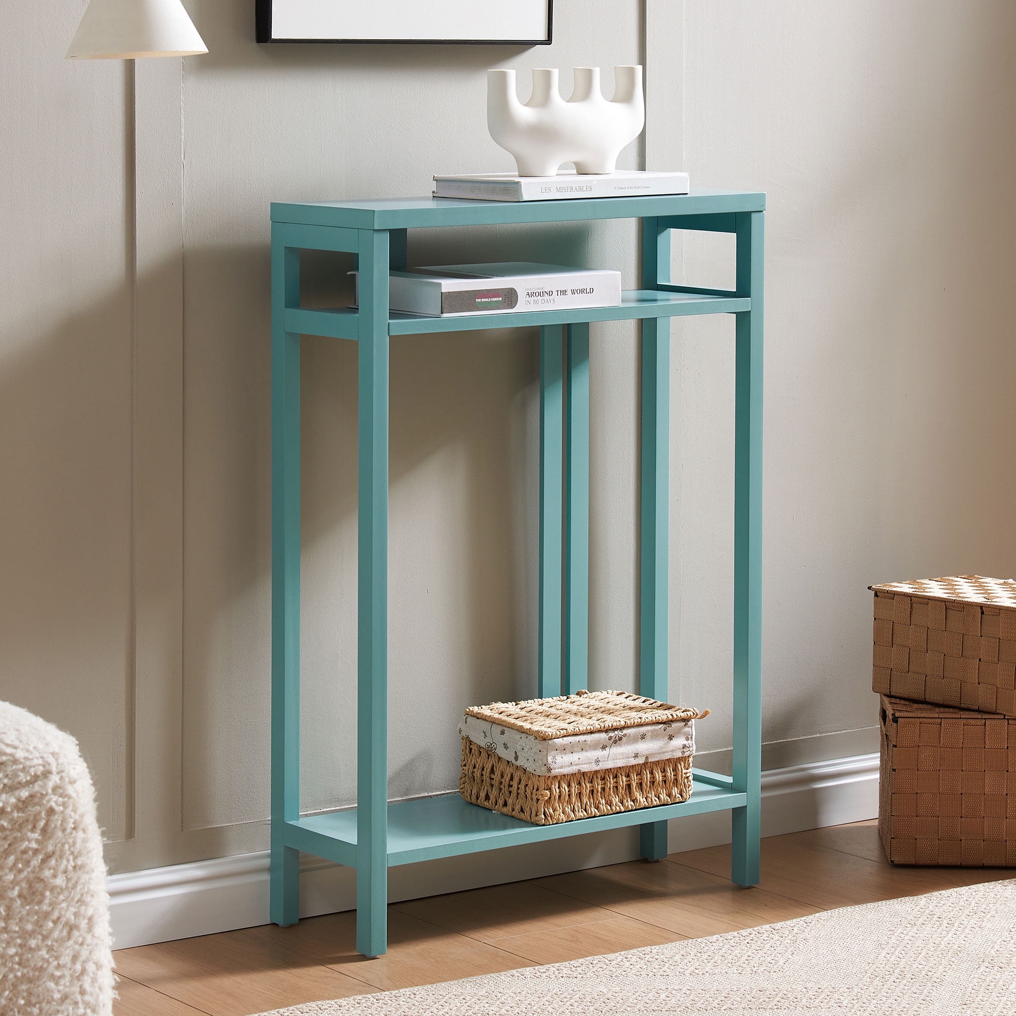 Kings Brand Furniture Bisbee Wood Console Table with 2 Open Storage Shelves (Teal) - Walmart.com