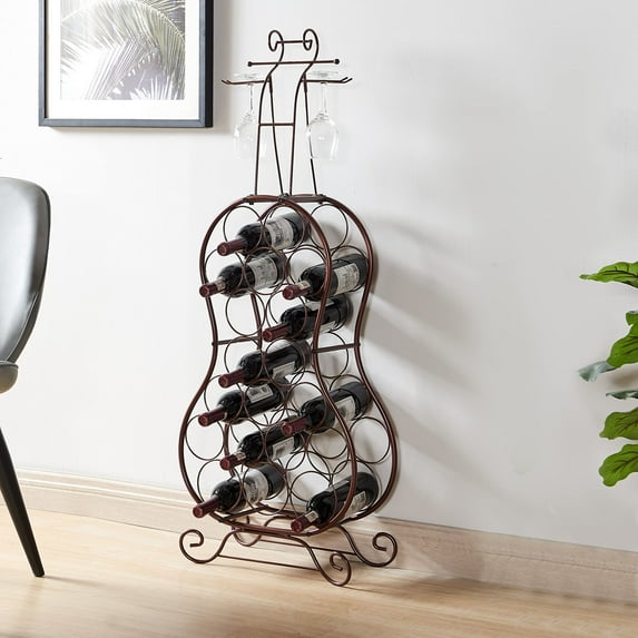 Kings Brand Furniture Cello-Shaped Metal Standing Wine Rack, 19 Bottles ...