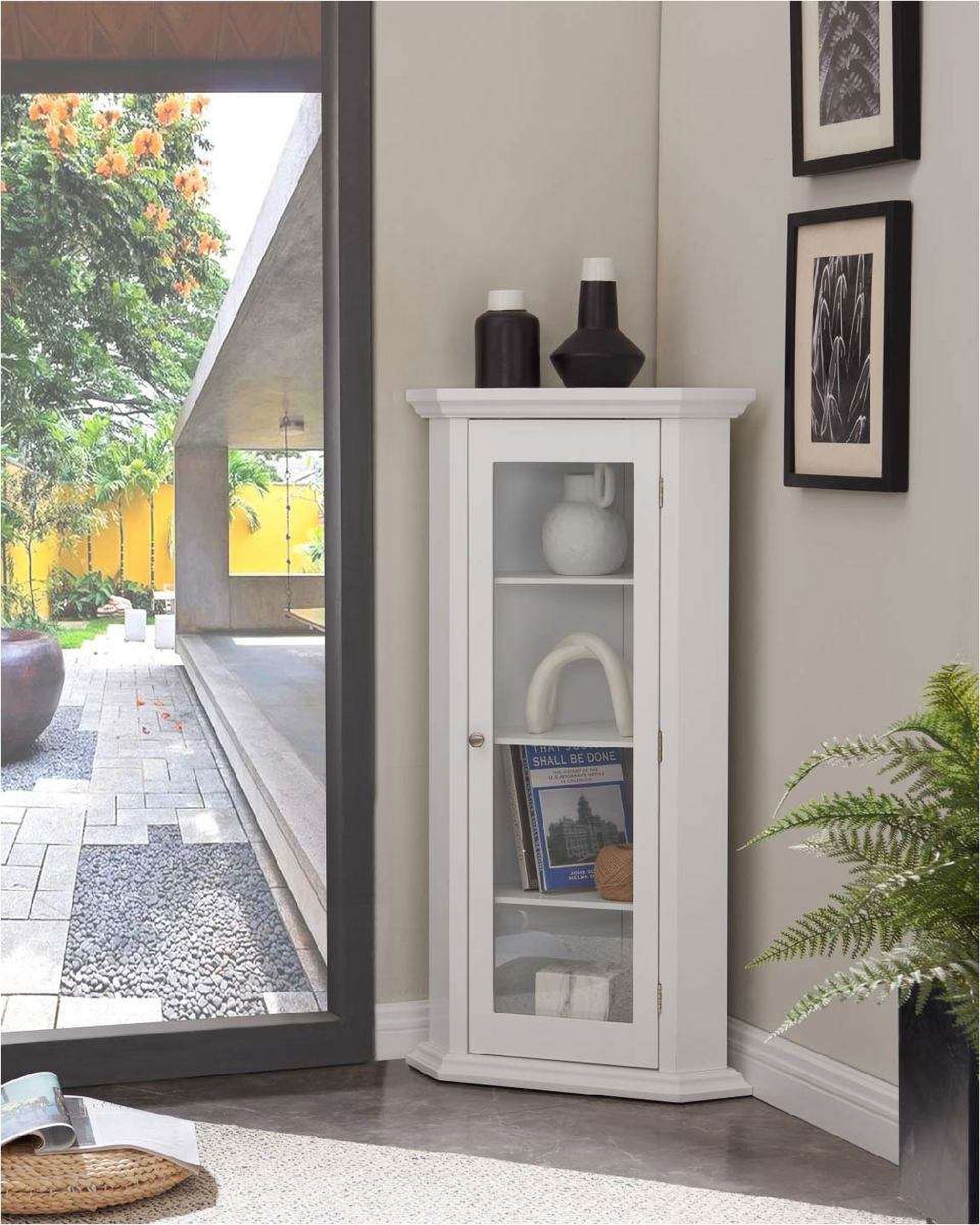 Kings Brand Furniture White Corner Curio Cabinet with Glass Door, 4 ...