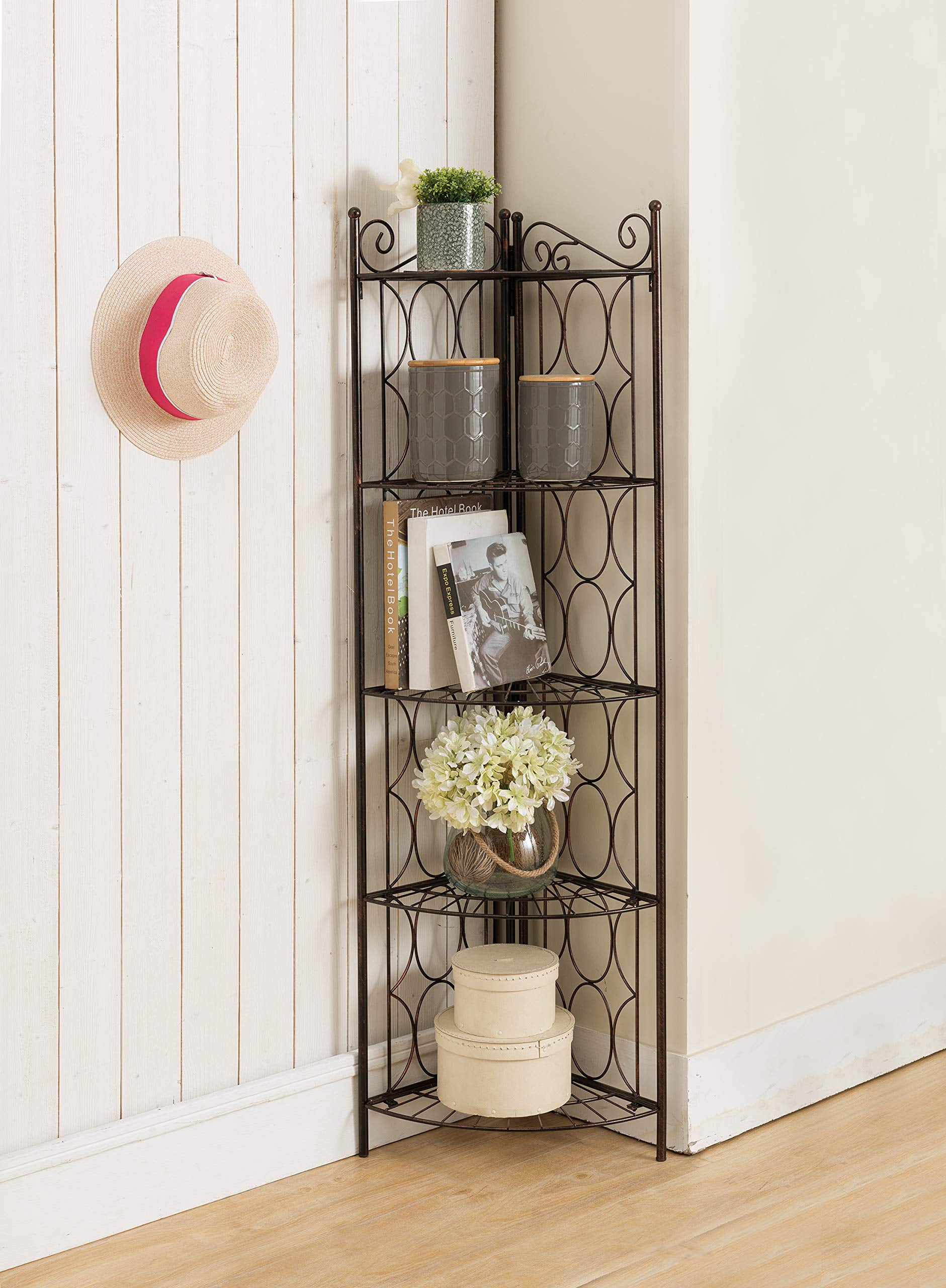 Kings Brand Furniture Elegant Metal 5 Tier Corner Rack, Brushed Copper ...