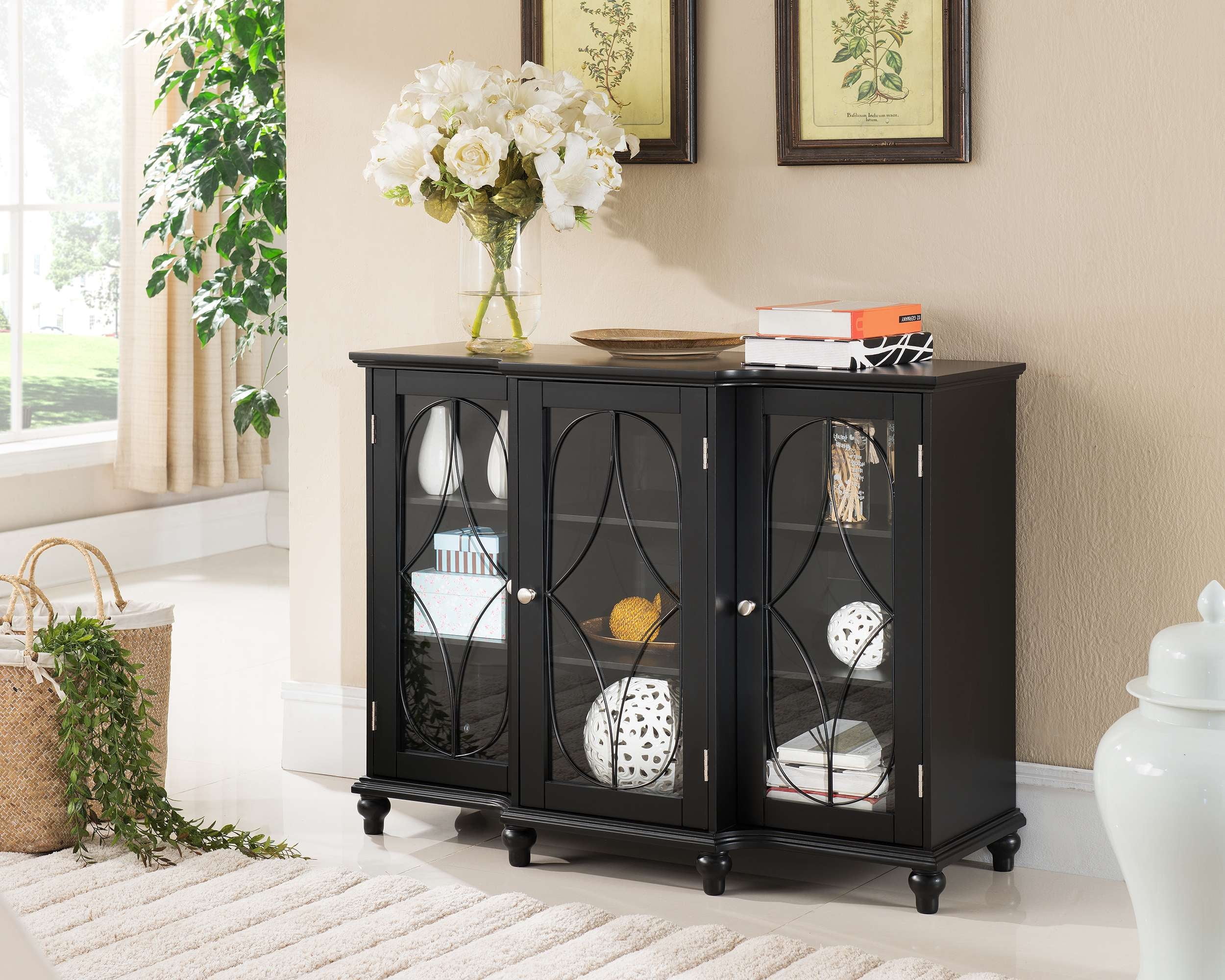 Kings Brand Furniture Black Wood Display Buffet Cabinet – 3 Door ...