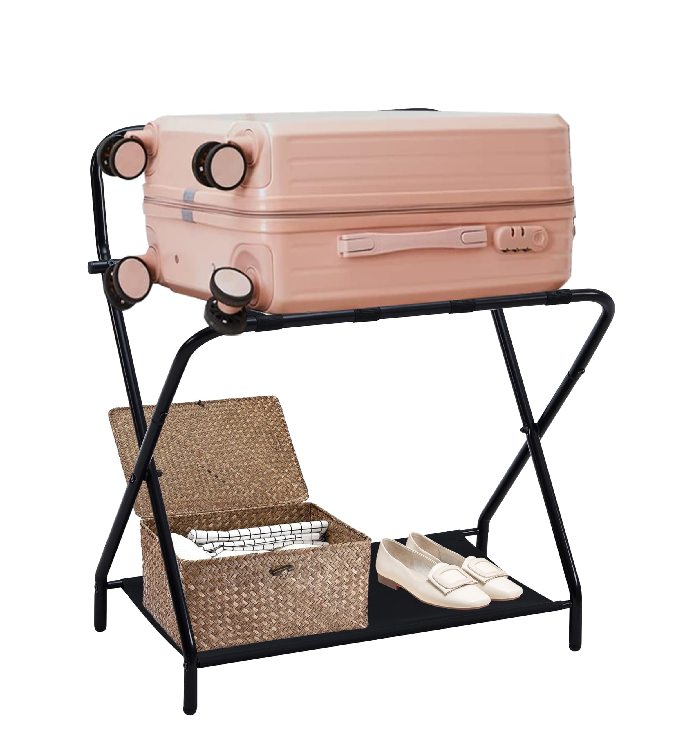 Kings Brand Furniture - Foldable Metal Luggage Rack with Storage Shelf ...
