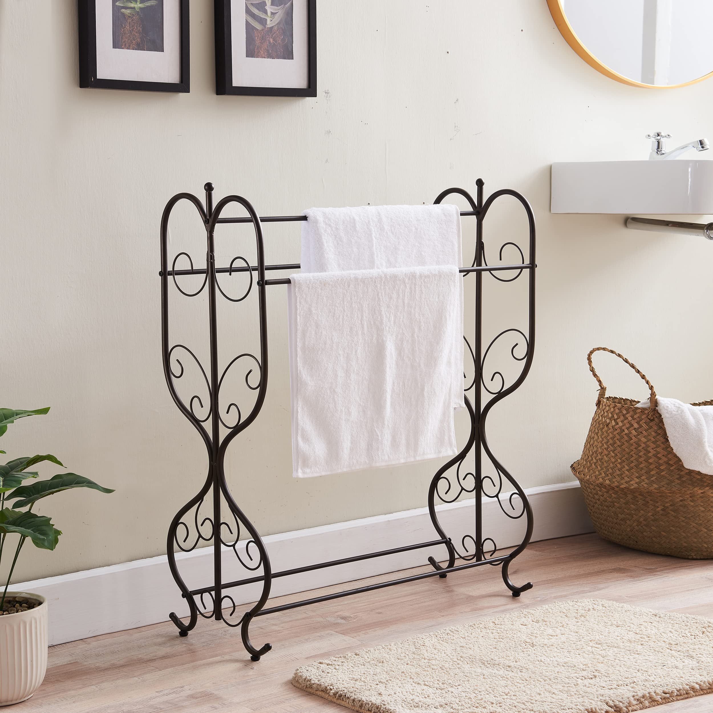 Kings Brand Furniture Freestanding Pewter Metal Towel Rack Stand with 3 ...
