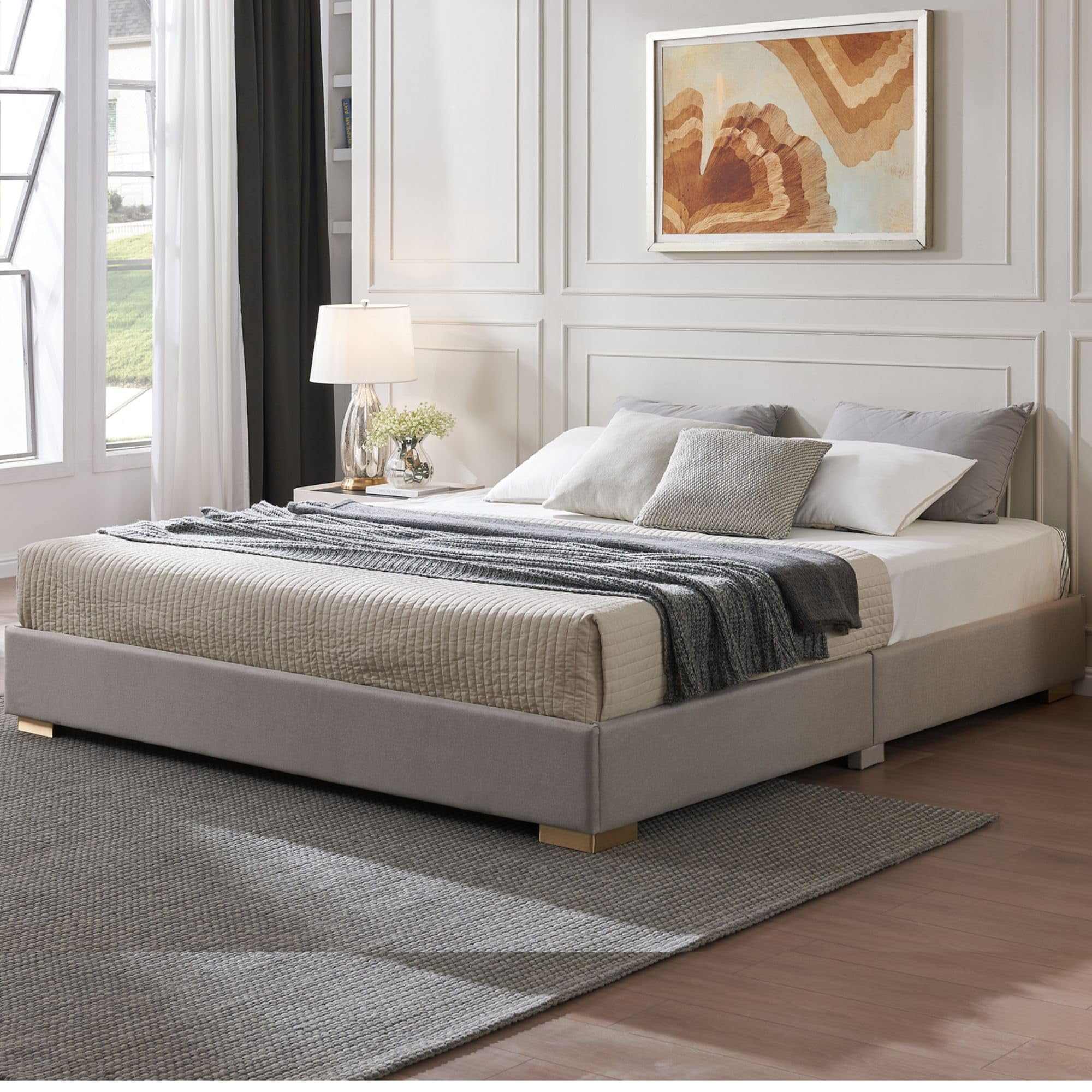Kings Brand Furniture Upholstered Full Size Platform Bed Frame with ...