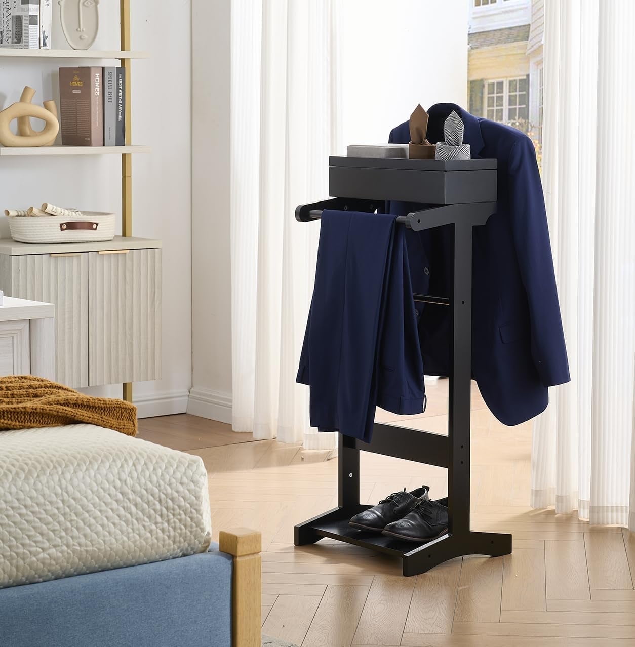 Kings Brand Furniture Freestanding Wooden Suit Valet Rack Stand ...