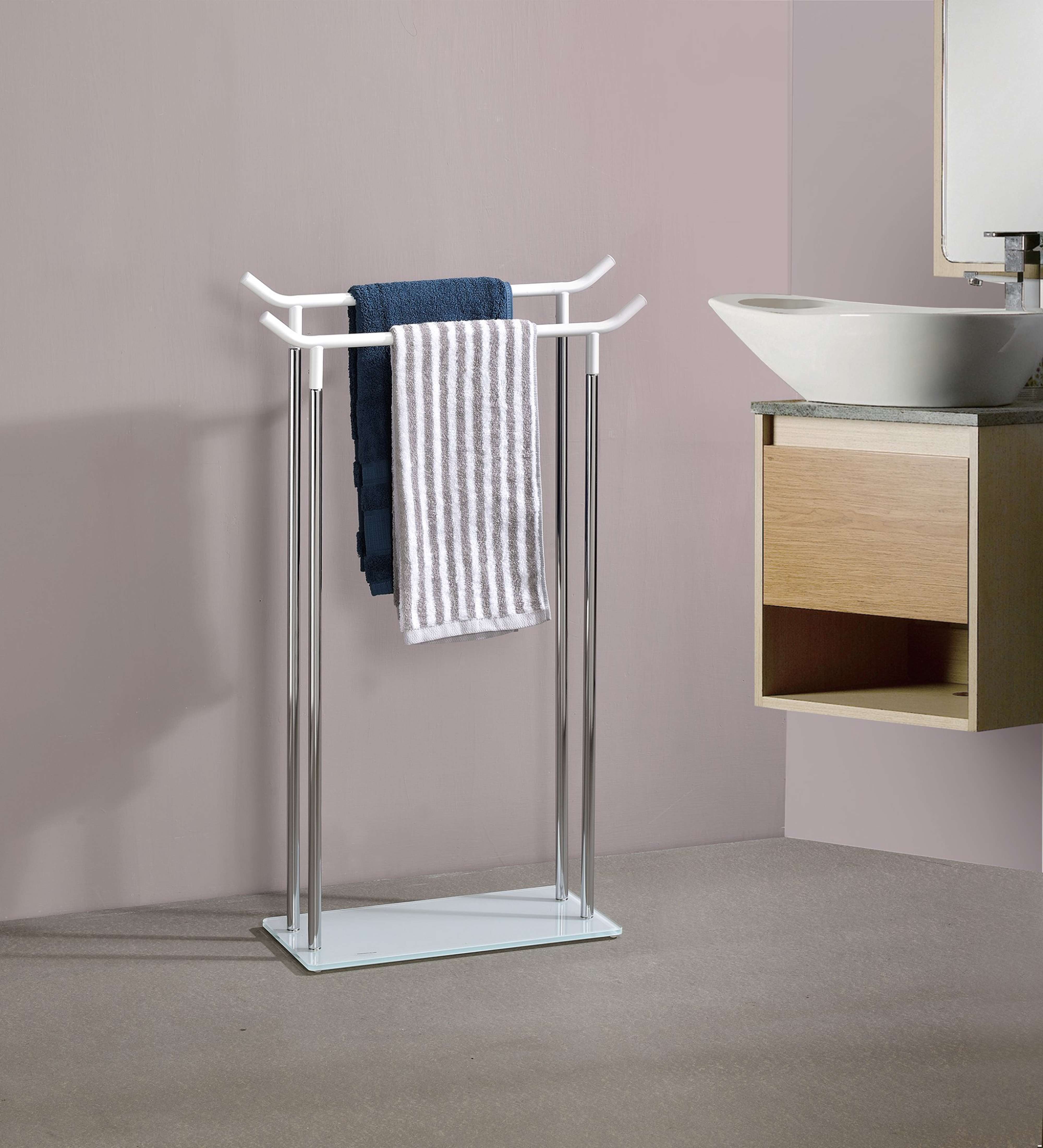 Kings Brand Furniture Metal/Glass 2 Rod Rectangular Towel Rack Stand ...