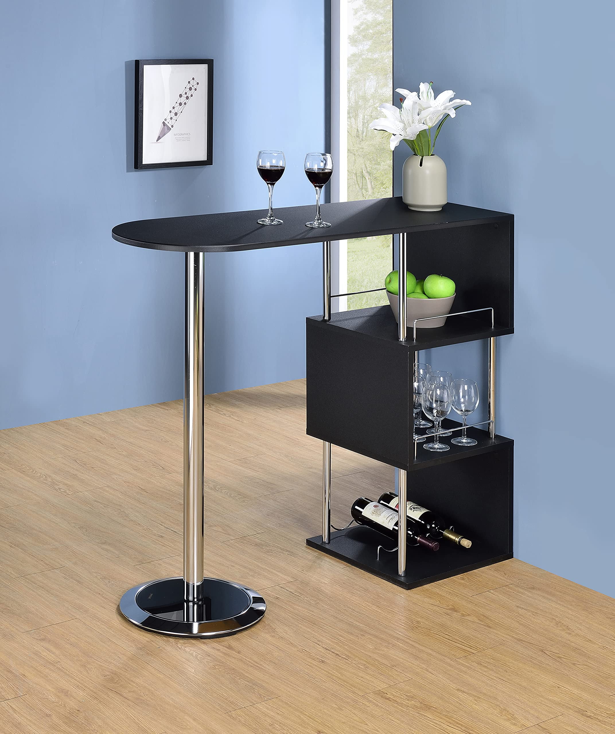 Kings Brand Furniture Minorca Modern Wine Bar Table w/Shelves (Black ...