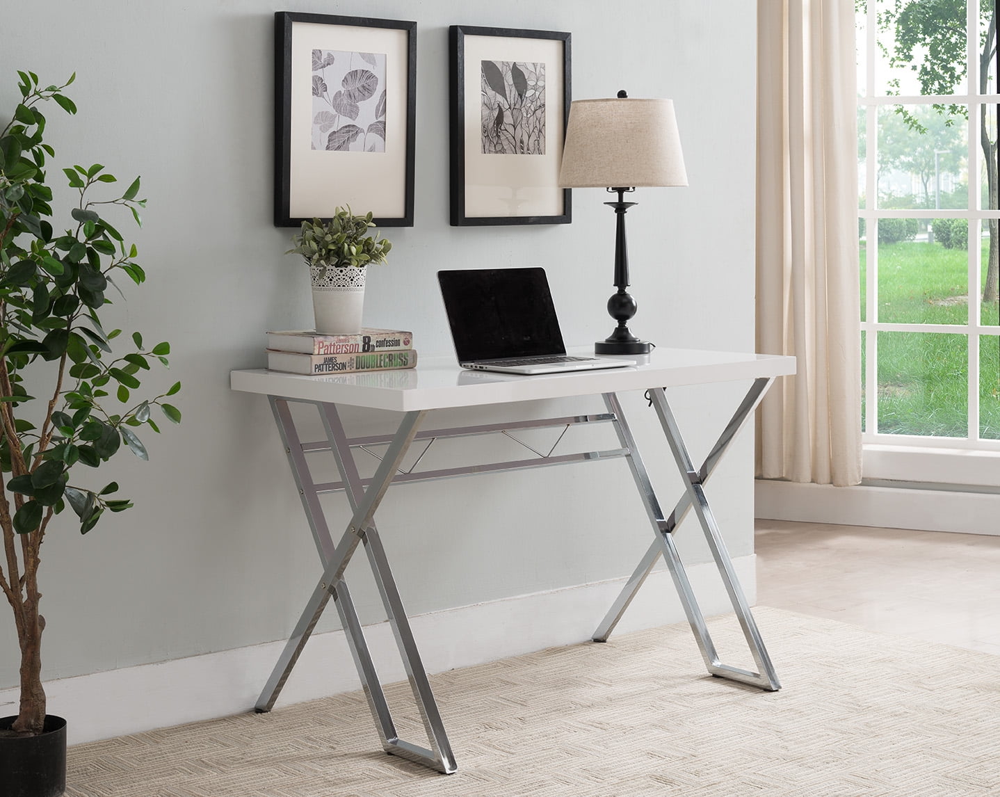 Kings Brand Furniture Modern Home Office Computer Desk, White/Chrome ...