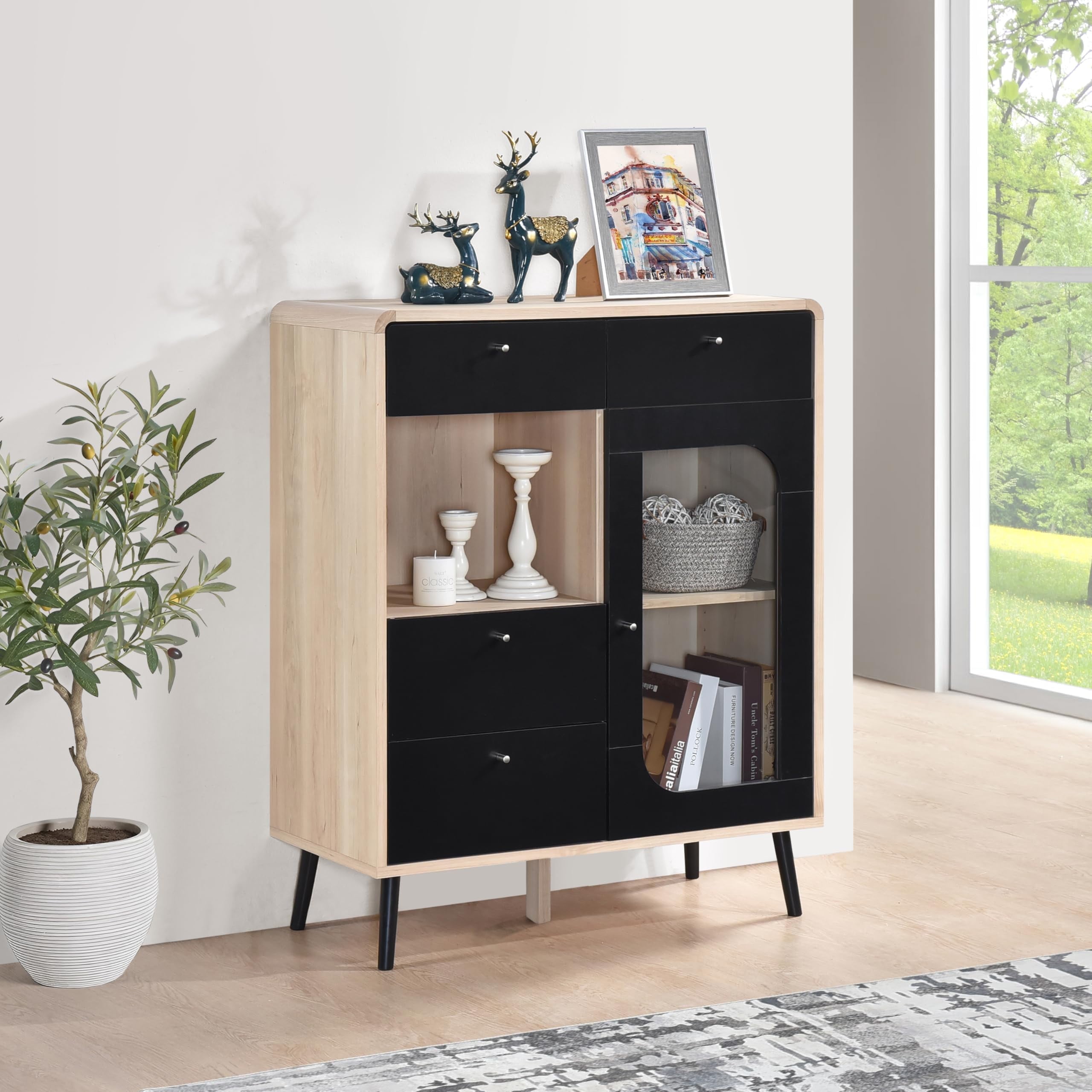 Kings Brand Furniture Nathan Black Front Panel Tall Console Cabinet ...