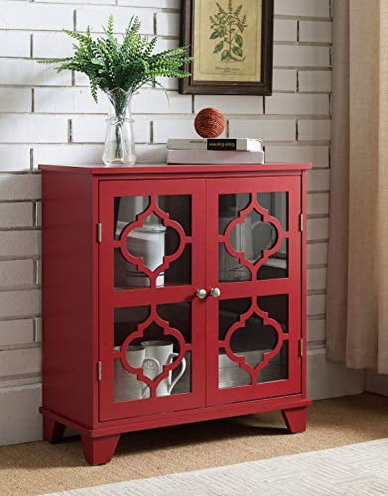 Kings Brand Furniture Red Wood Buffet Console Table, Glass Doors ...