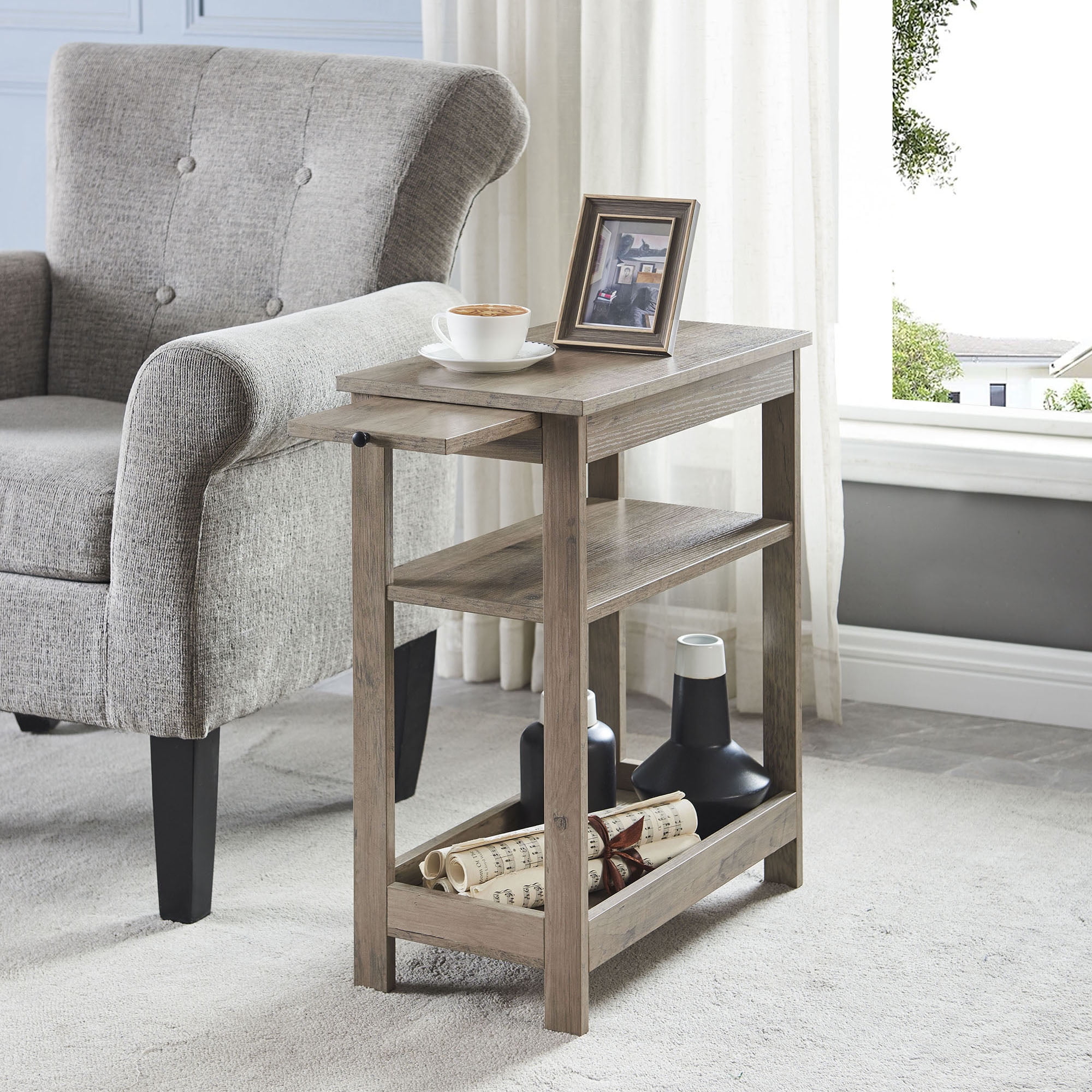 Kings Brand Furniture, Sturdy & Extra Slim Side Table with Storage ...
