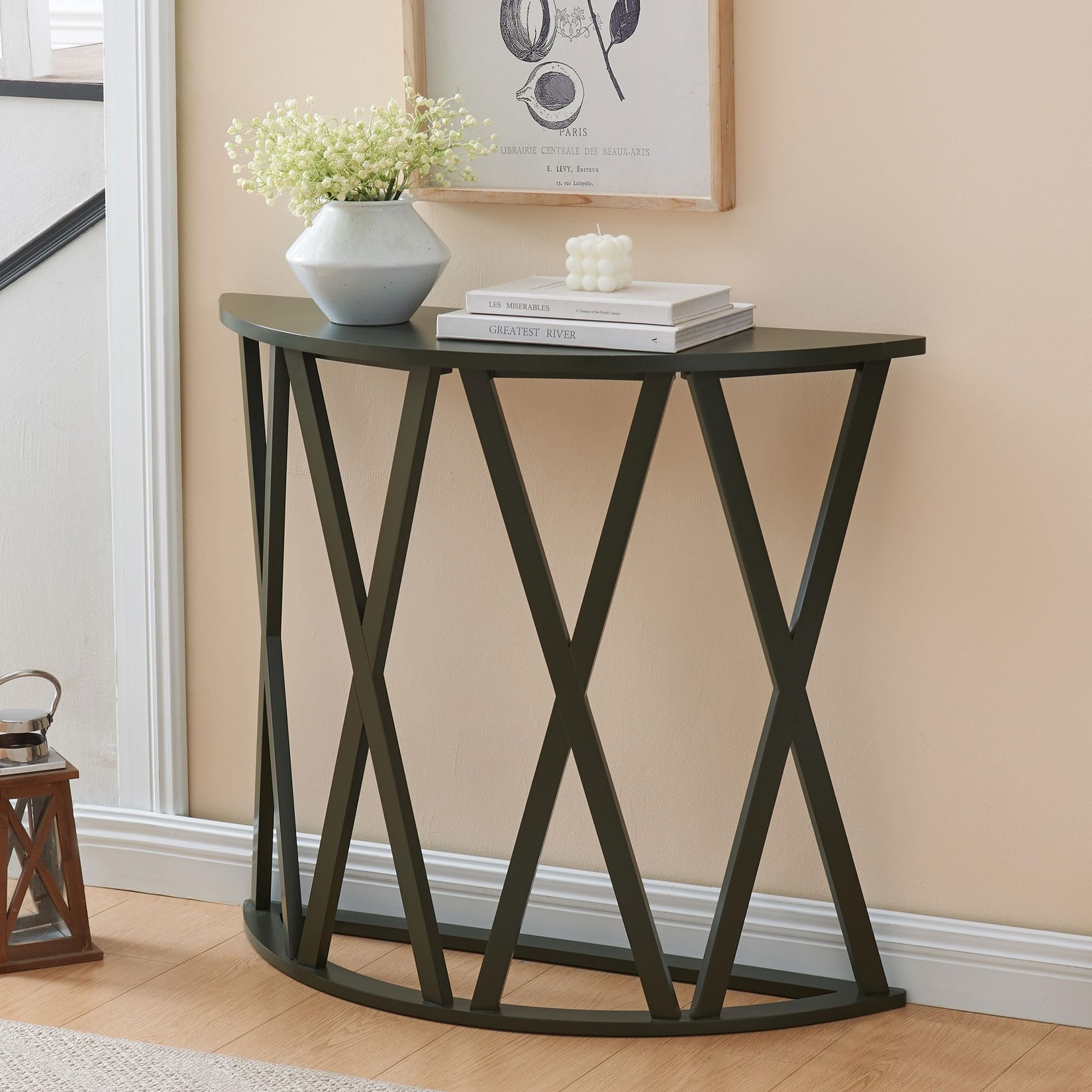 Kings Brand Furniture Vienna Half Moon Wood Console Table for Entryway, Accent Sofa Table for ...