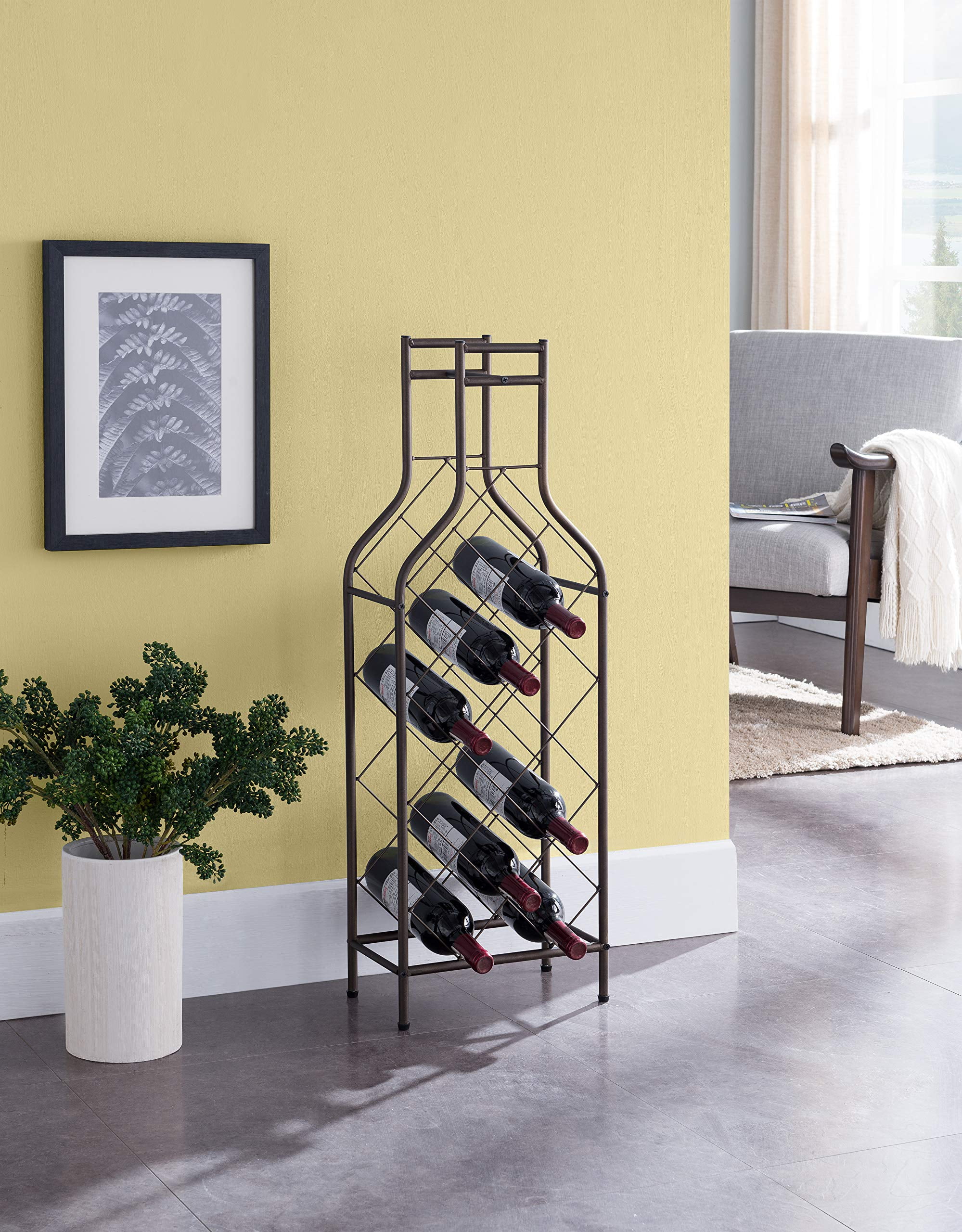 Kings Brand Furniture Wine Bottle Shaped Metal Wine Rack, Pewter ...