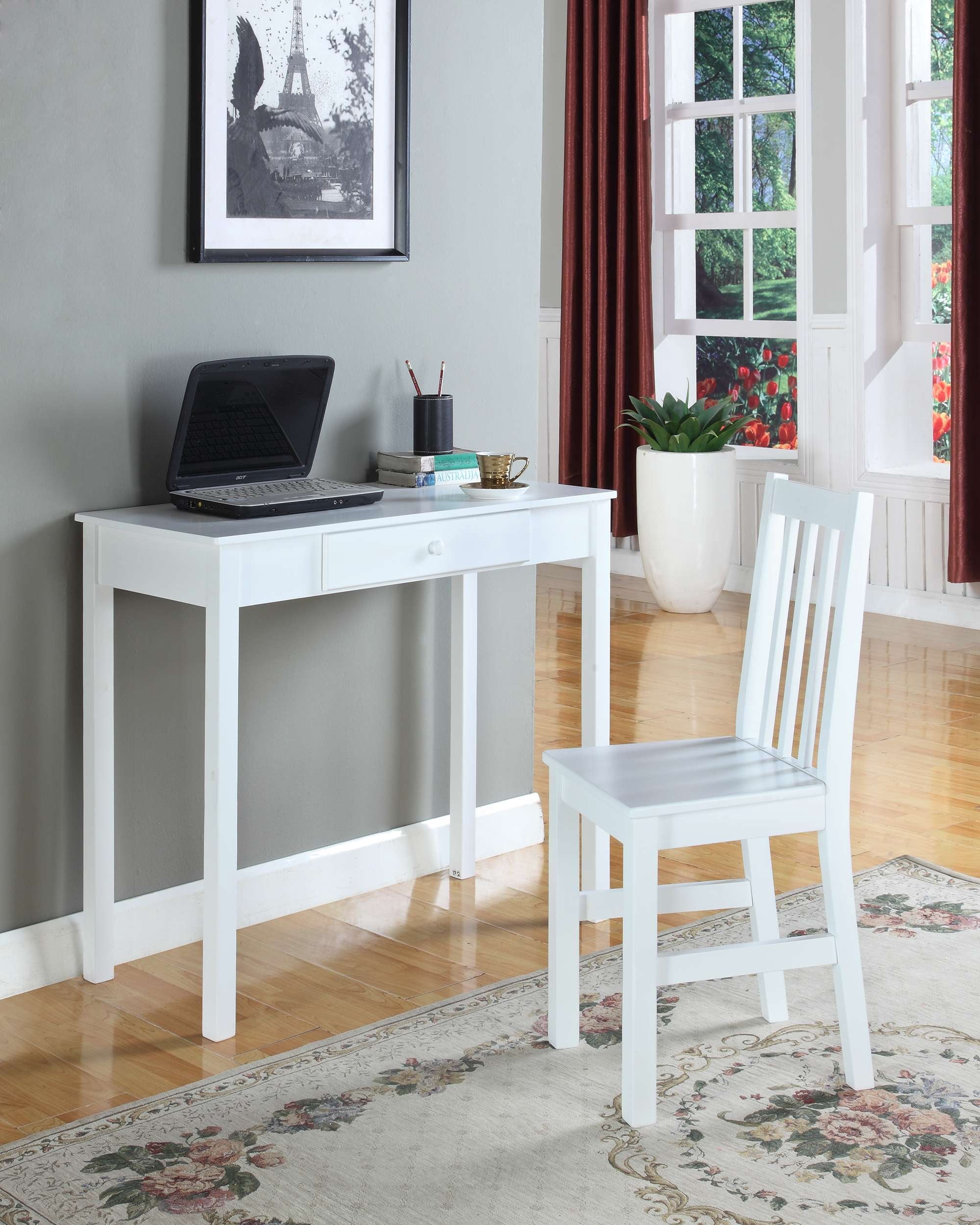 Kings Brand Furniture White Wood Writing Desk – Home Office Workstation ...