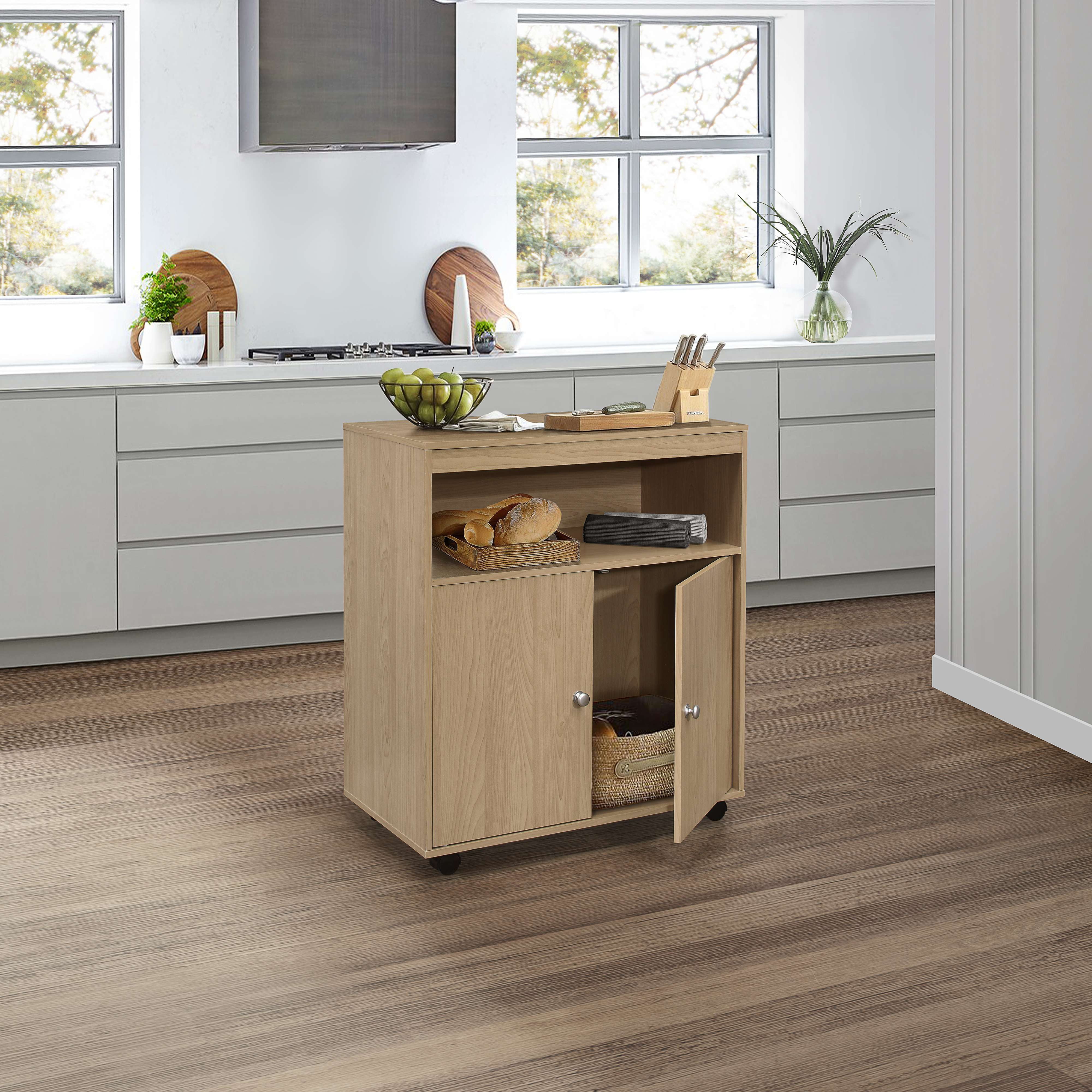 Kings Brand Furniture Wood Kitchen Cart, 2-Door Cabinet, 1 Open Shelf ...